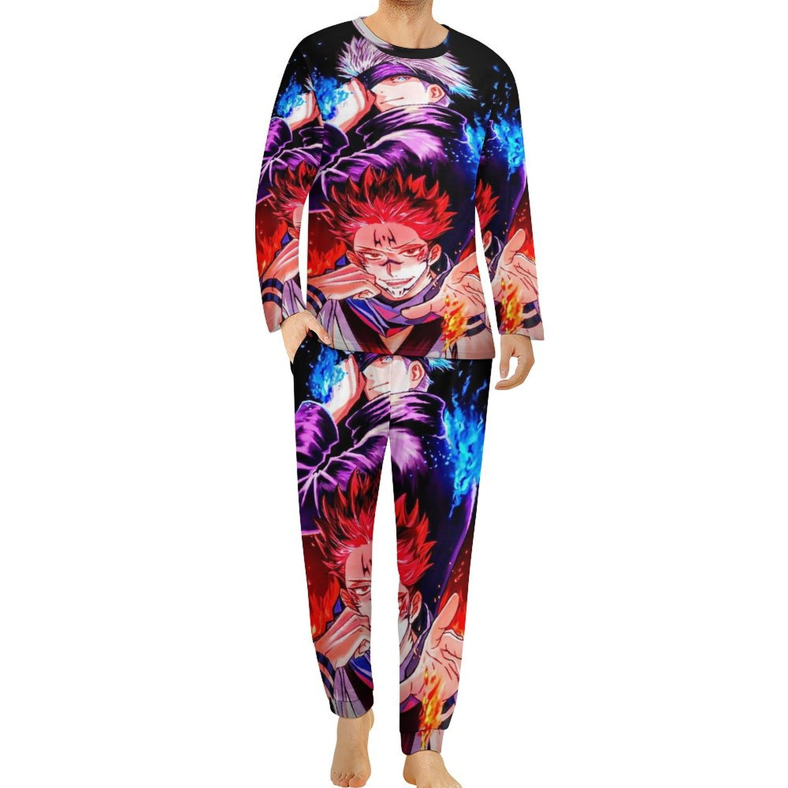 Sukuna Gojo Jujutsu Kaisen Adult Pajama Suit Long Sleeve Sleepwear Top ...
