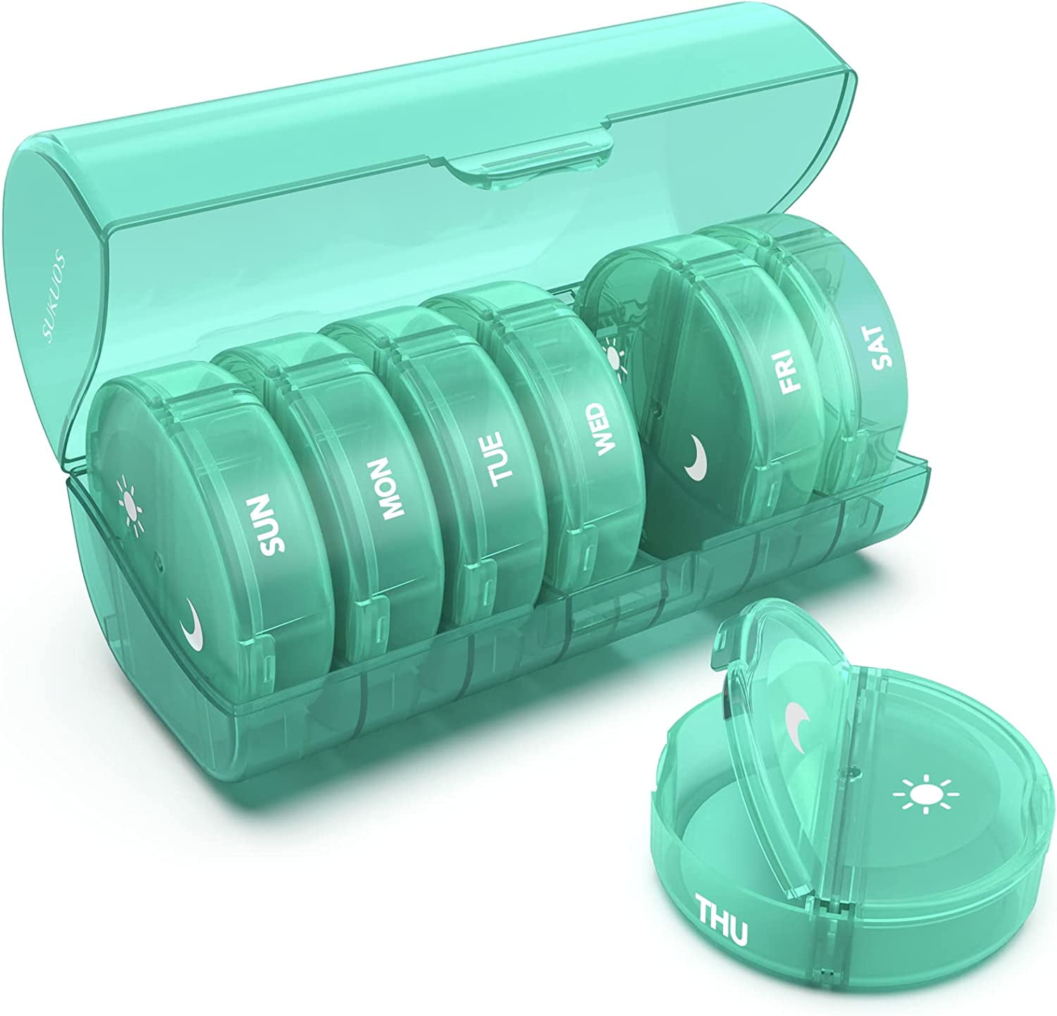 Sukuos Weekly Pill Organizer, 7-Day AM/PM Medicine Container, Daily ...