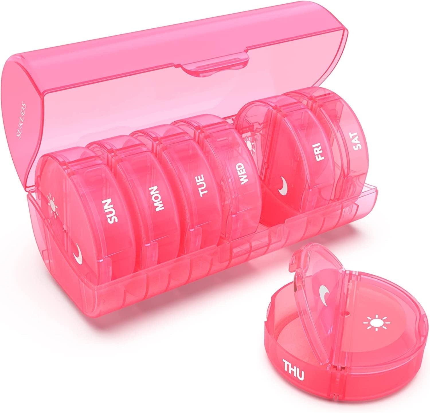Sukuos 7 Day Weekly Pill Organizer, AM PM Individual Medicine ...