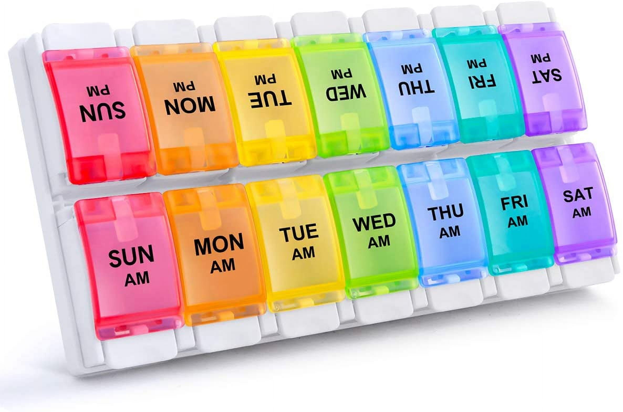 Sukuos 7 Day AM PM Pill Organizer, Large, Moisture Proof, Rainbow ...