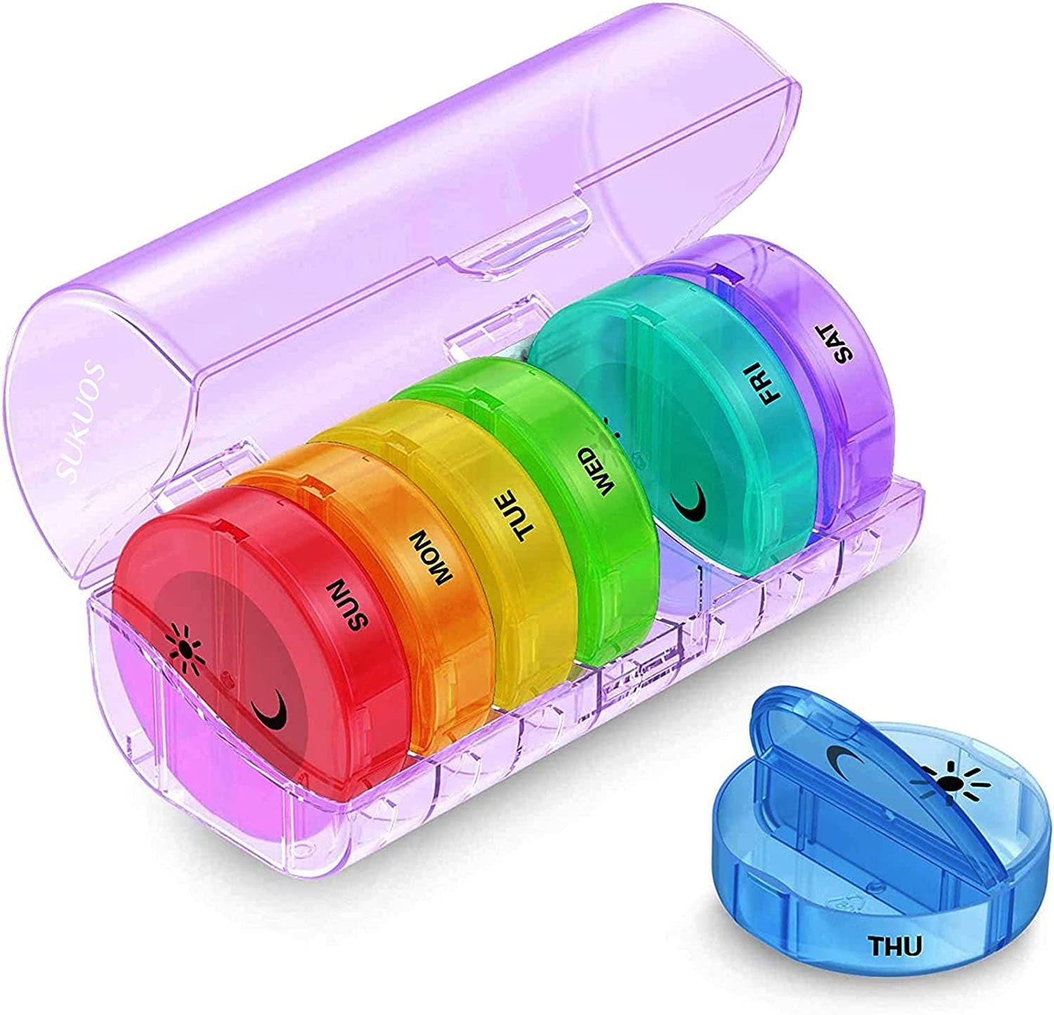 Sukuos 7 Day Weekly Pill Organizer, AM PM Medicine Dispenser, Single ...