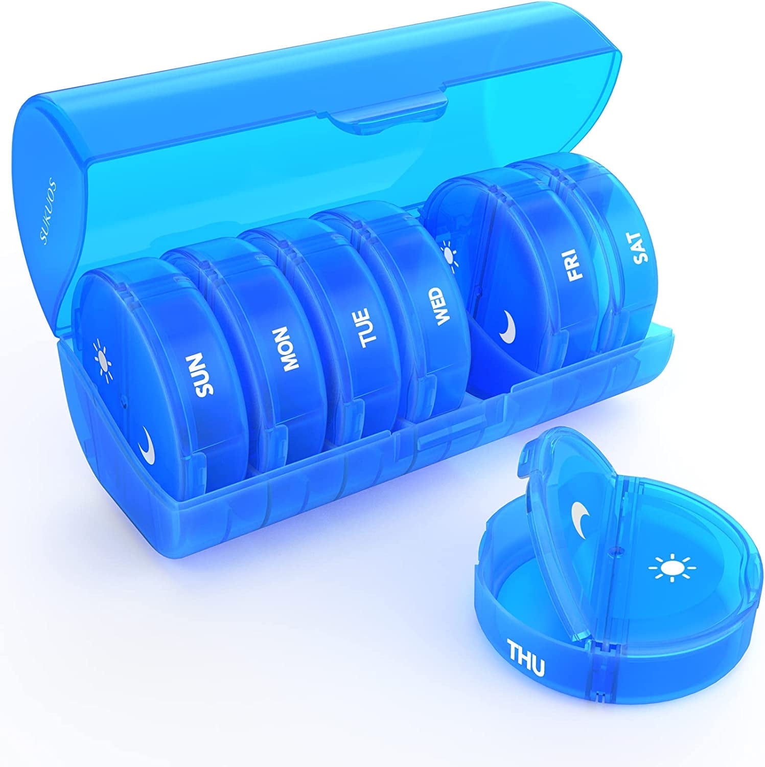 Sukuos 7 Day AM/PM Pill Organizer - Medicine, Morning, Night, Seven ...