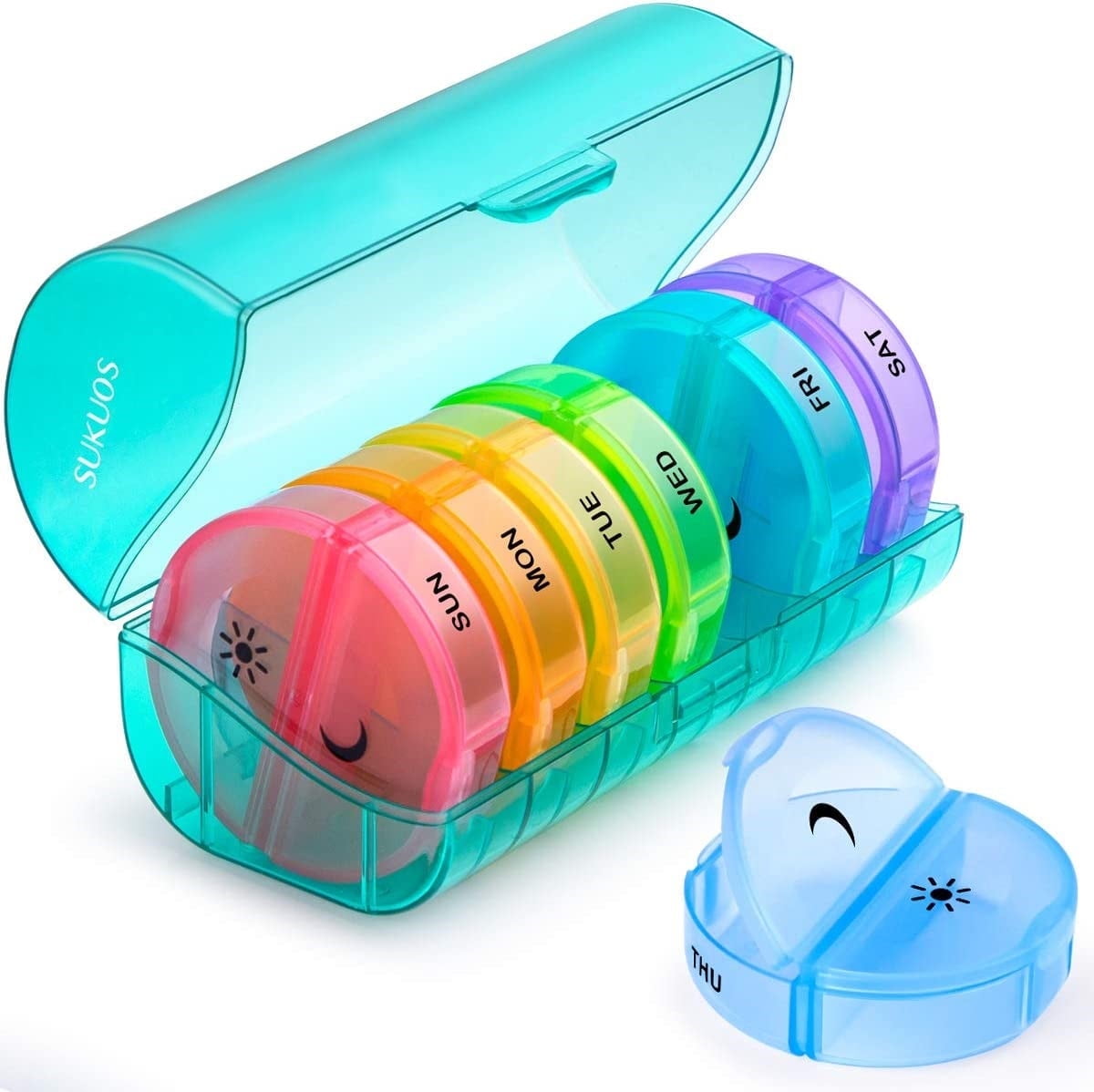 Sukuos 7-Day AM/PM Pill Organizer - Medicine Dispenser, Moisture-Proof ...