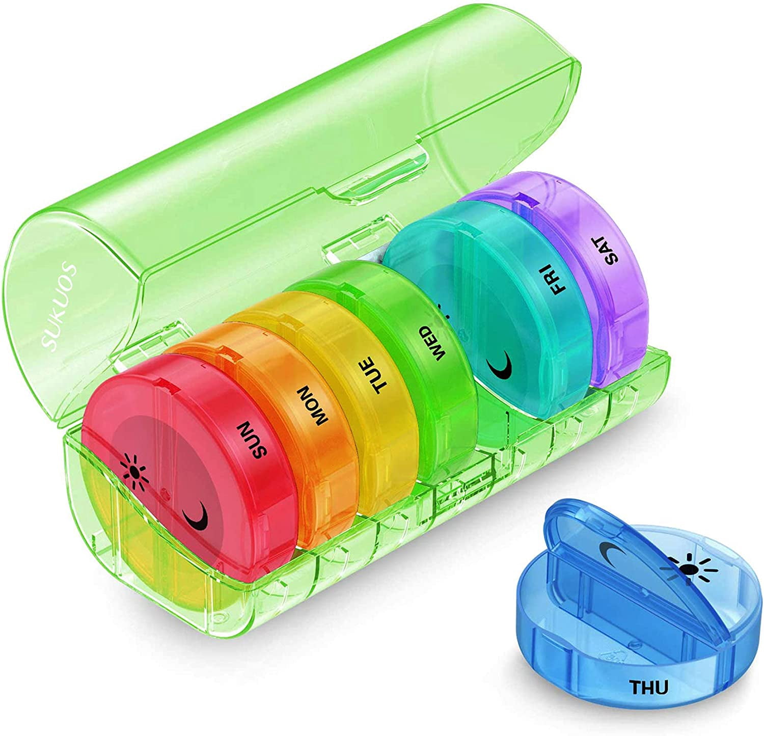 Sukuos 7 Day Weekly Pill Organizer with 2 Times a Day Compartment - AM ...