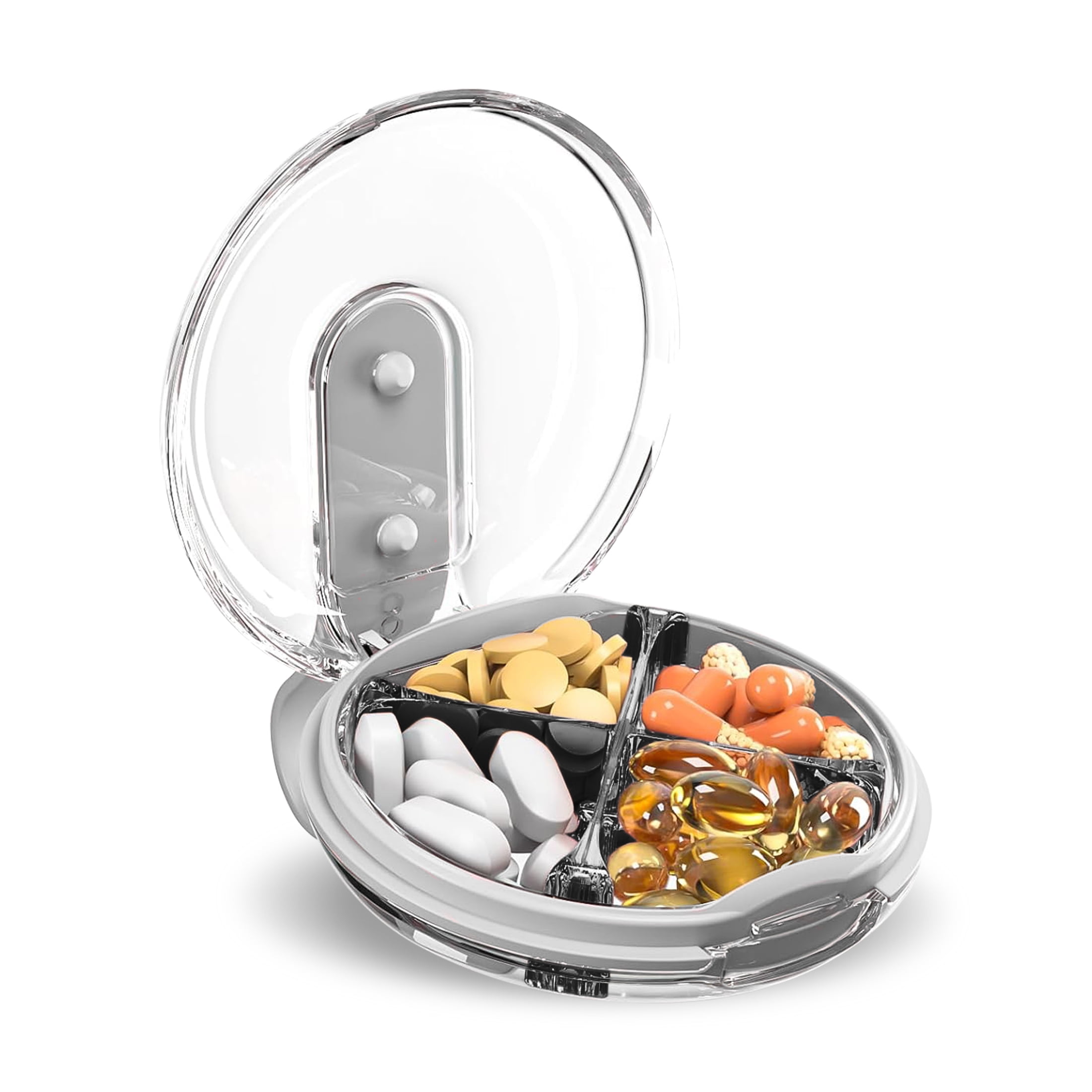 Sukuos Daily Use Round Pill Organizer 1 Pack, Easy to Open 4 ...