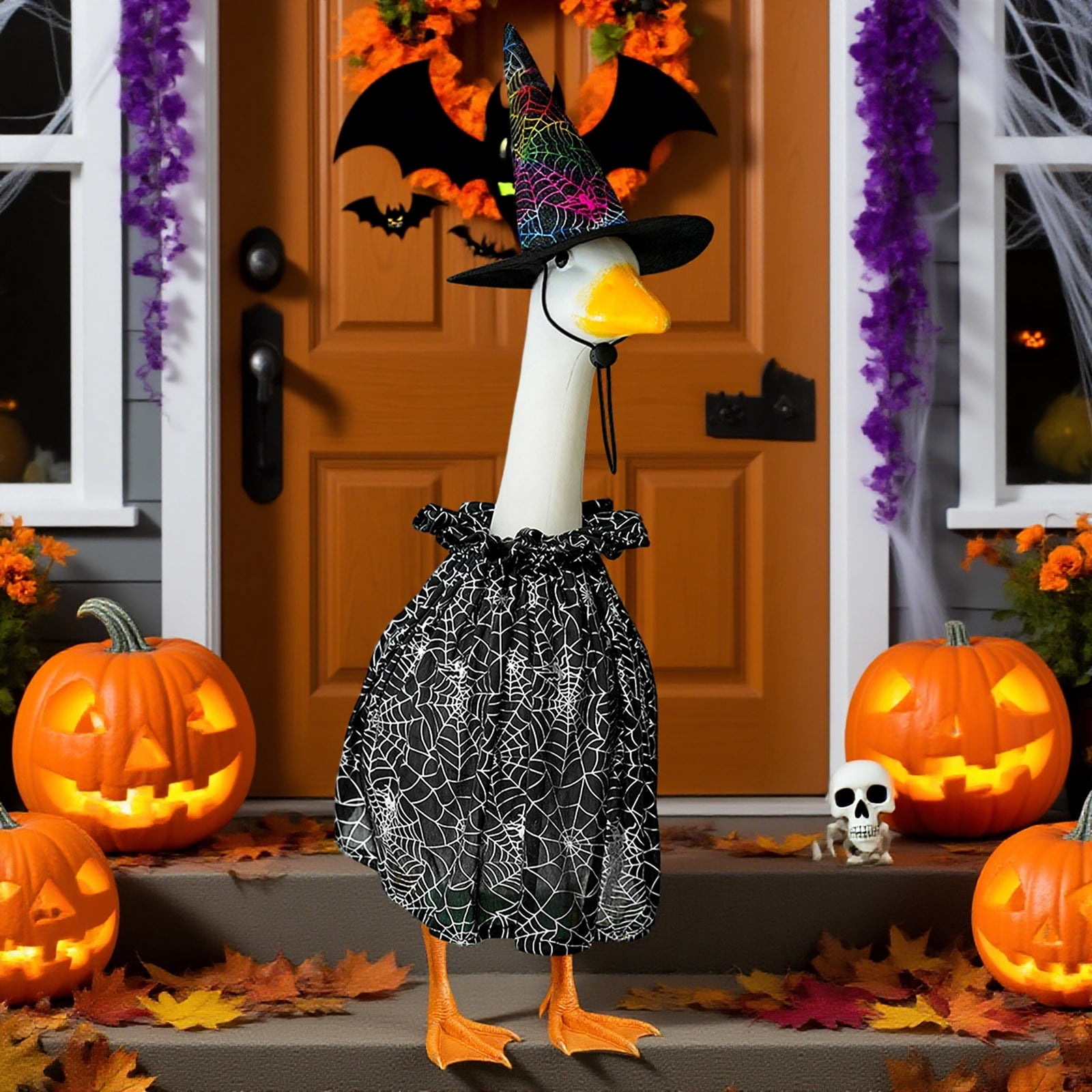 Sulaicai Halloween Goose Outfit Fall Lawn Porch Goose Cloths Spider Web ...