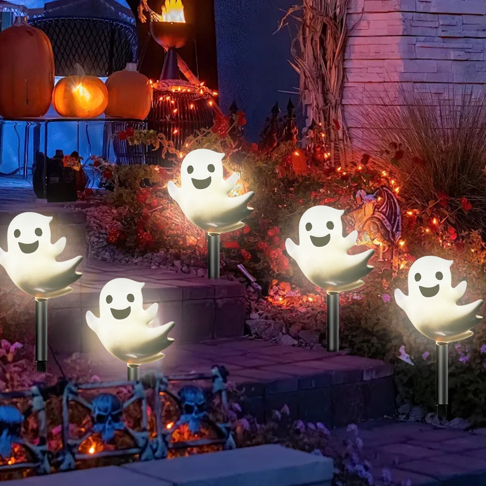 Sulaicai Halloween Pathway Lights Outdoor Decorations, 5 Pack Light-Up ...