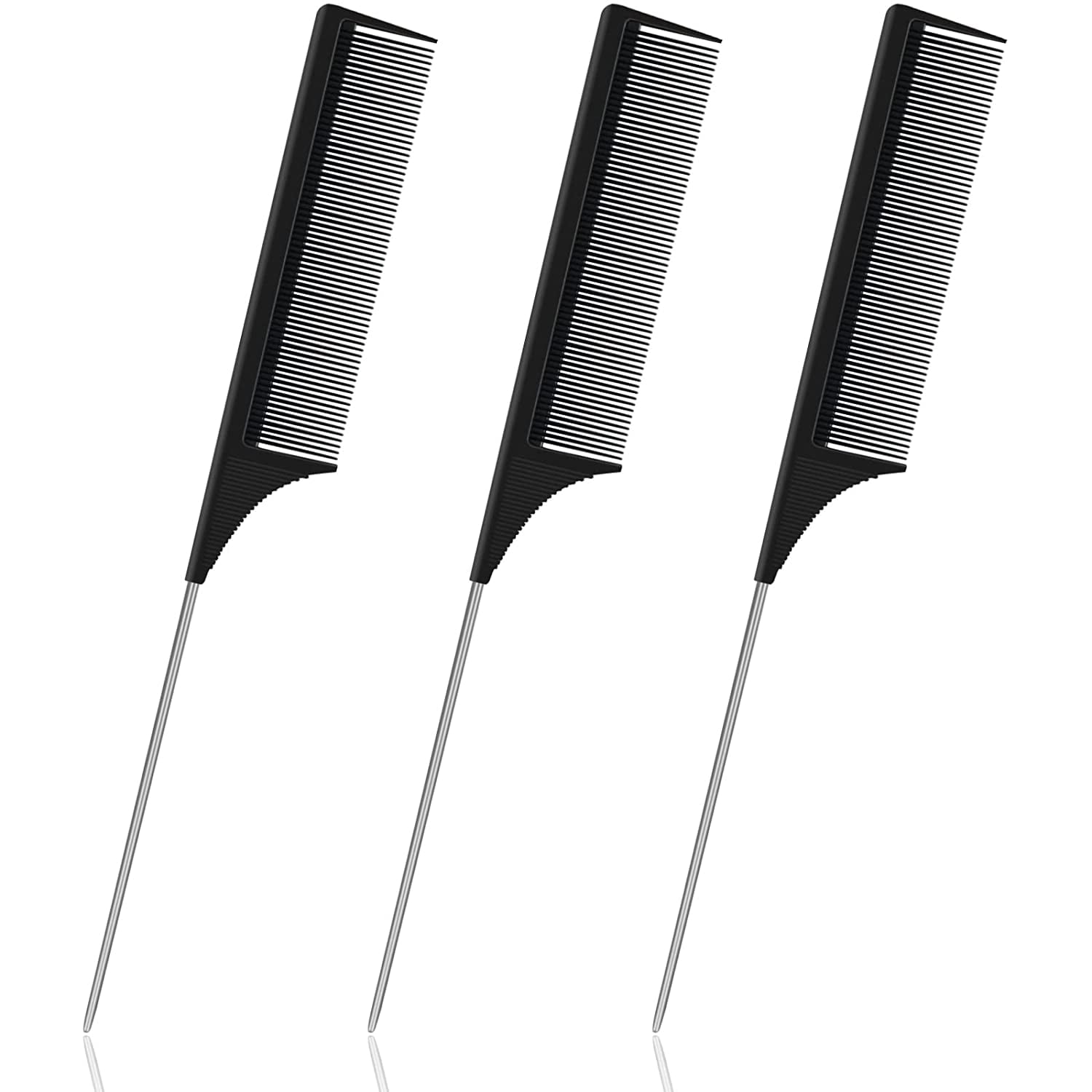 Sularpek 3 Pieces Rat Tail Combs Stainless Steel Pintail Comb Carbon ...
