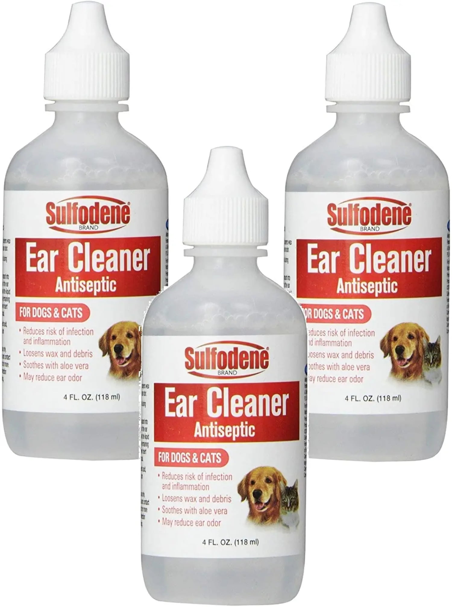 Sulfodene Brand Ear Cleaner for Dogs Cats 4 oz. 3-Pack - Walmart.com