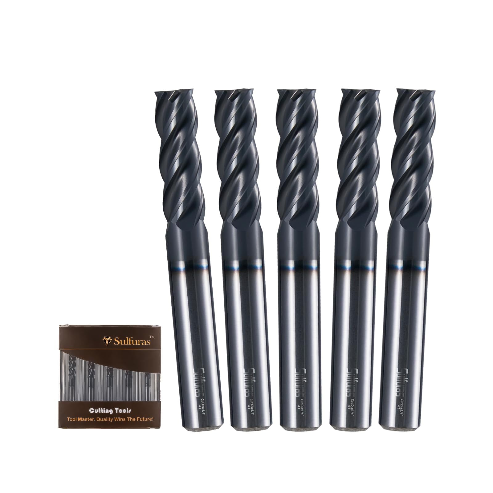 Sulfuras 1/4" Carbide Square Nose End Mill Set Pcs), 4 Flute CNC Mill ...