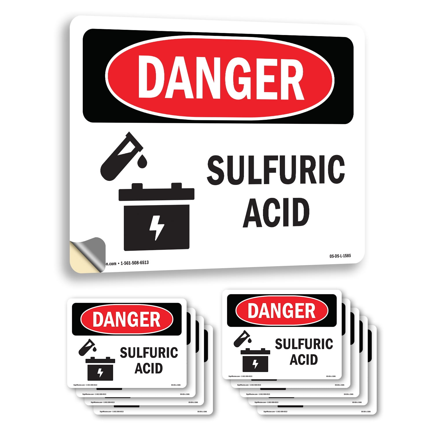 Sulfuric Acid OSHA Danger Vinyl Decal Label 18 Inch x 12 Inch - 10 Pack ...