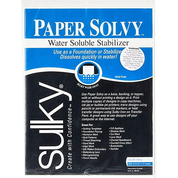 Sulky Paper Solvy Stabilize Pkg 8.5x11" 12pc - Walmart.com