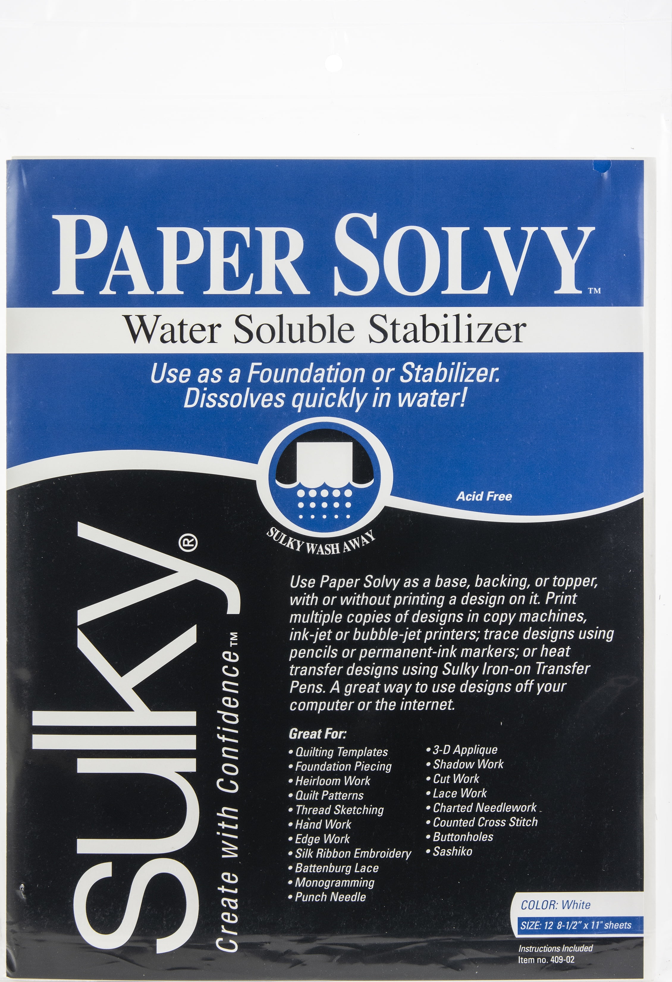 Sulky Brand Paper Solvy Stabilizer Package, 8.5x11 Inches, 12 Pieces ...
