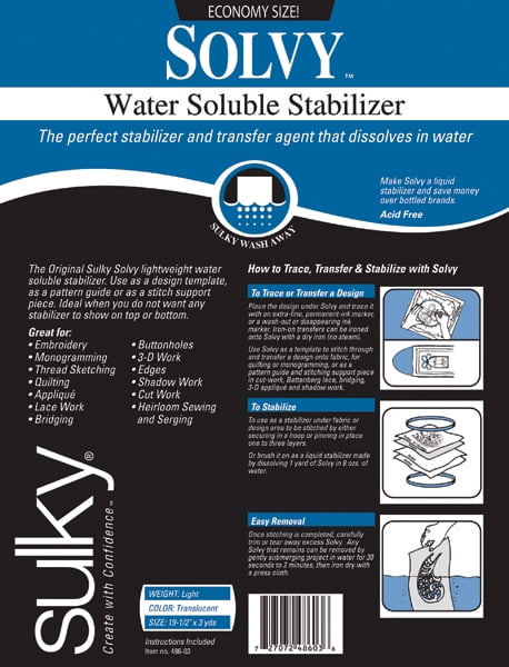 Sulky Solvy Water-Soluble Stabilizer-19.5"X3yd - Walmart.com