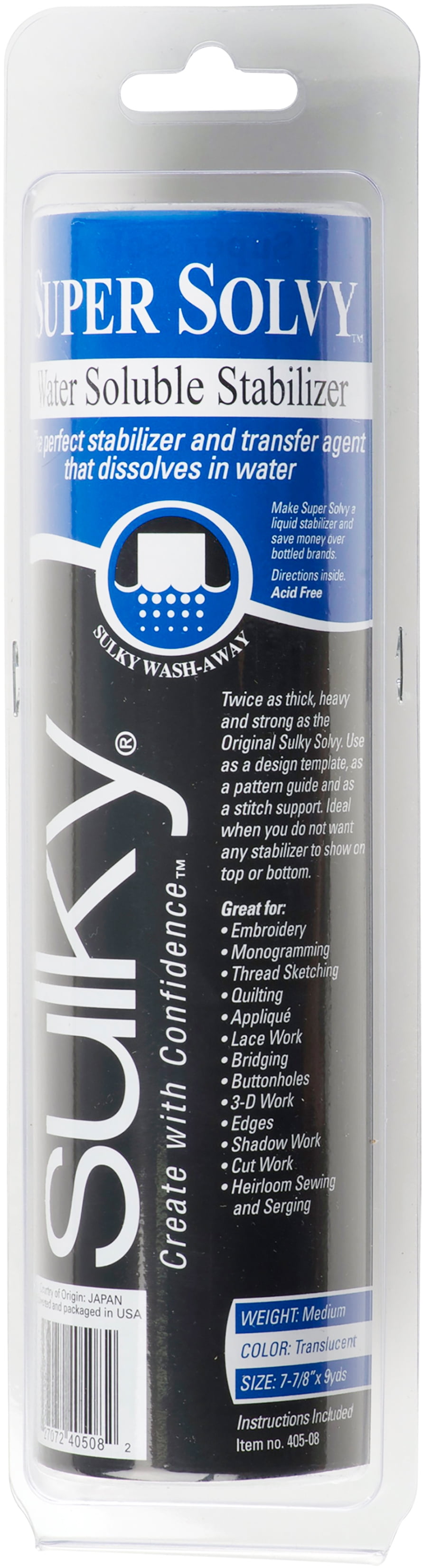 Sulky Super Solvy Water-Soluble Stabilizer Roll-7.875"X9yd - Walmart.com