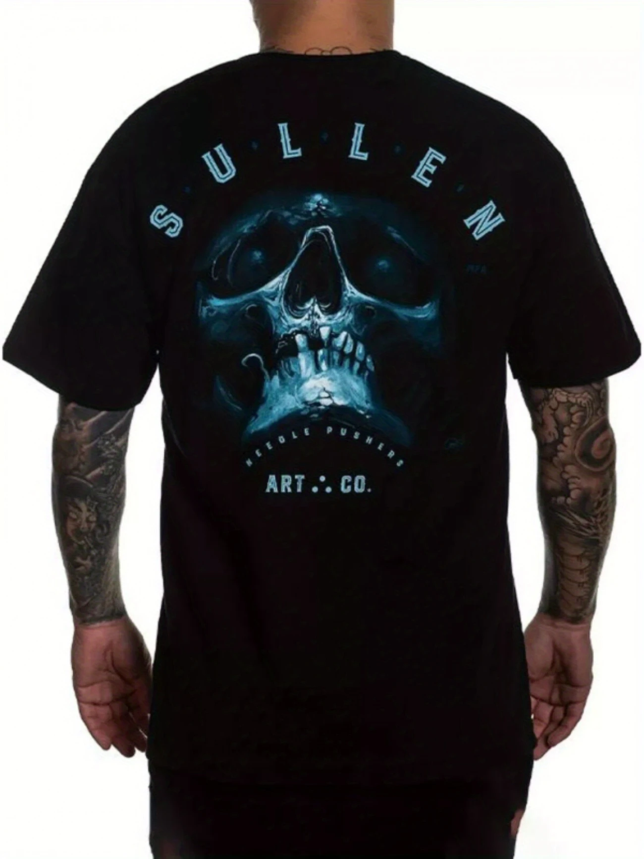 Sullen Art Collective Men's Premium Kobasic Skull Tattoo Angel Graphic T-Shirt - 100% Cotton ...