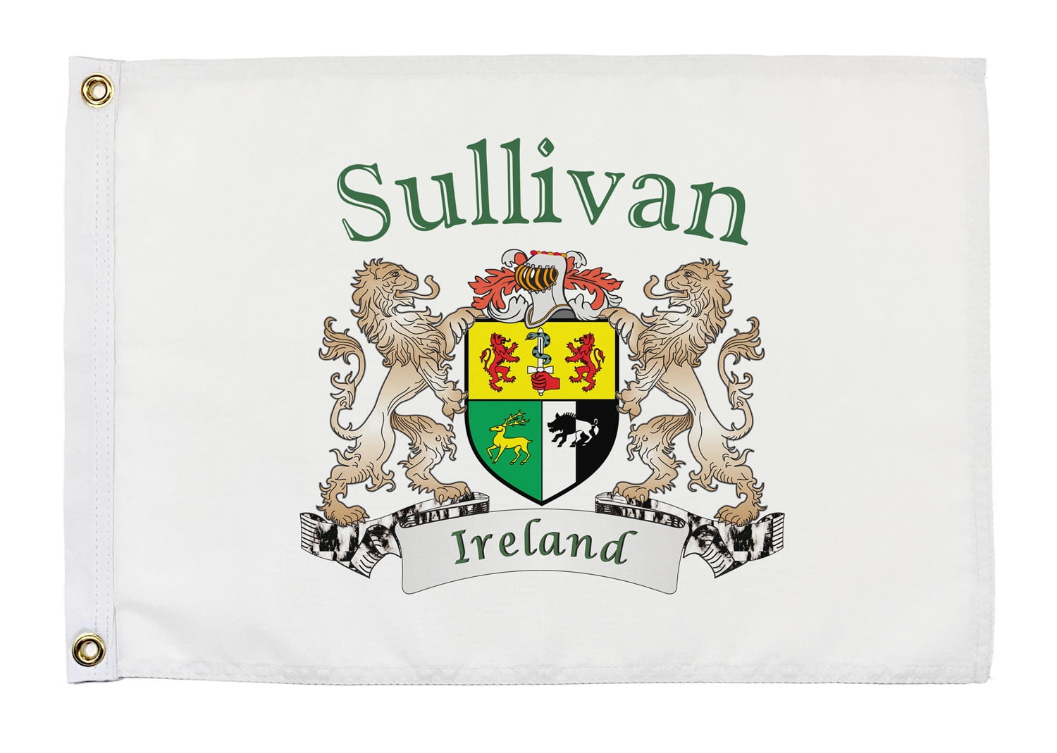 Sullivan Irish Coat of Arms Small White Flag - 16"x10.5" inches ...