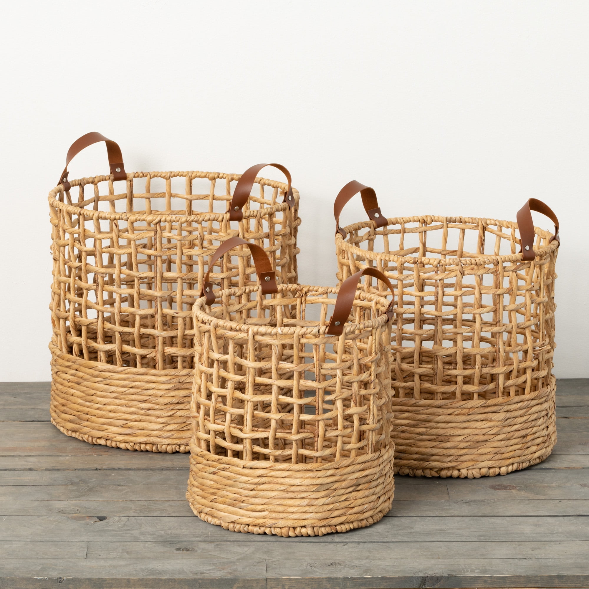 Sullivans 16.5", 14.5" & 13" Open Weave Handled Baskets Set of 3 ...