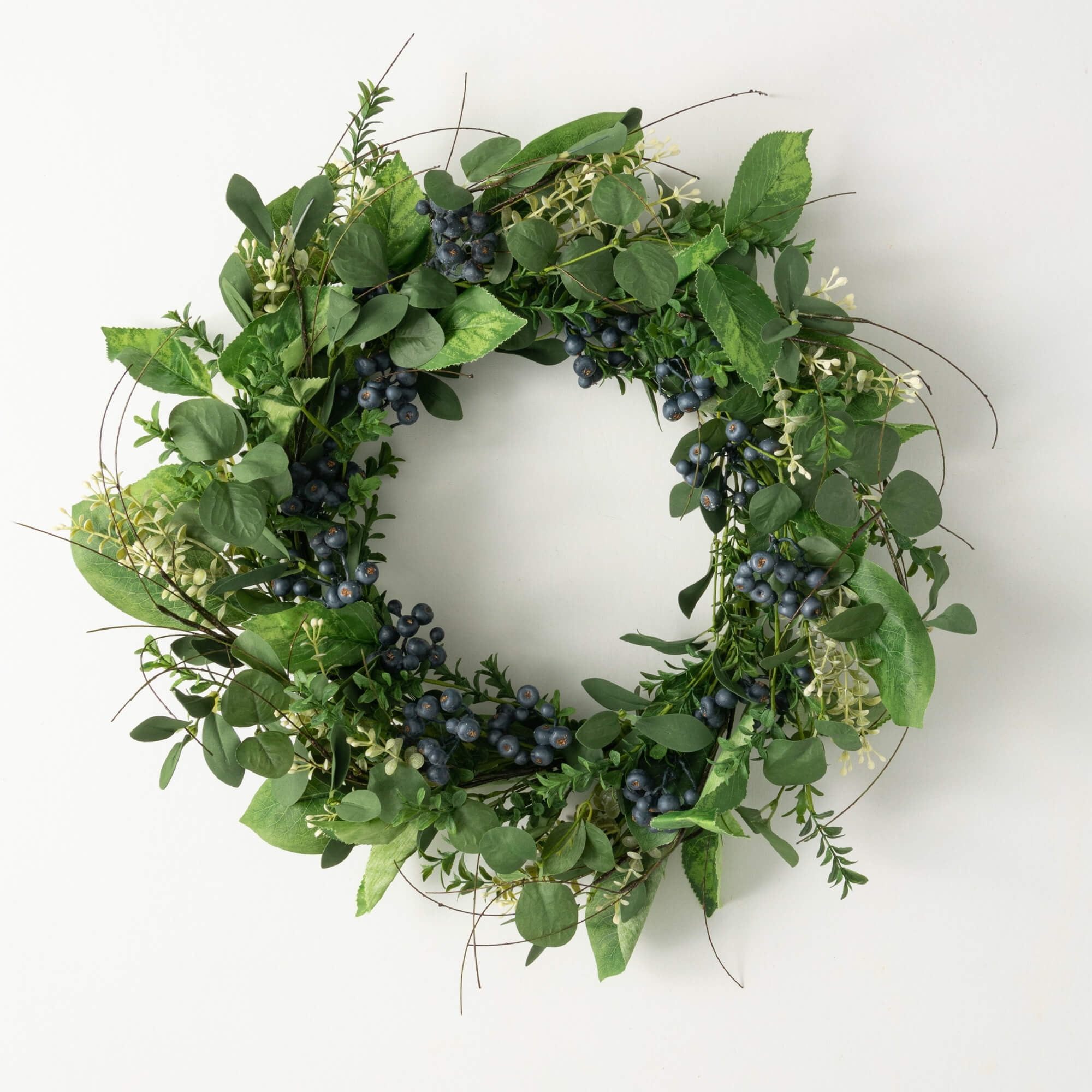 Sullivans 23.5 Green Leaf Blueberry Artificial Wreath - Walmart.com