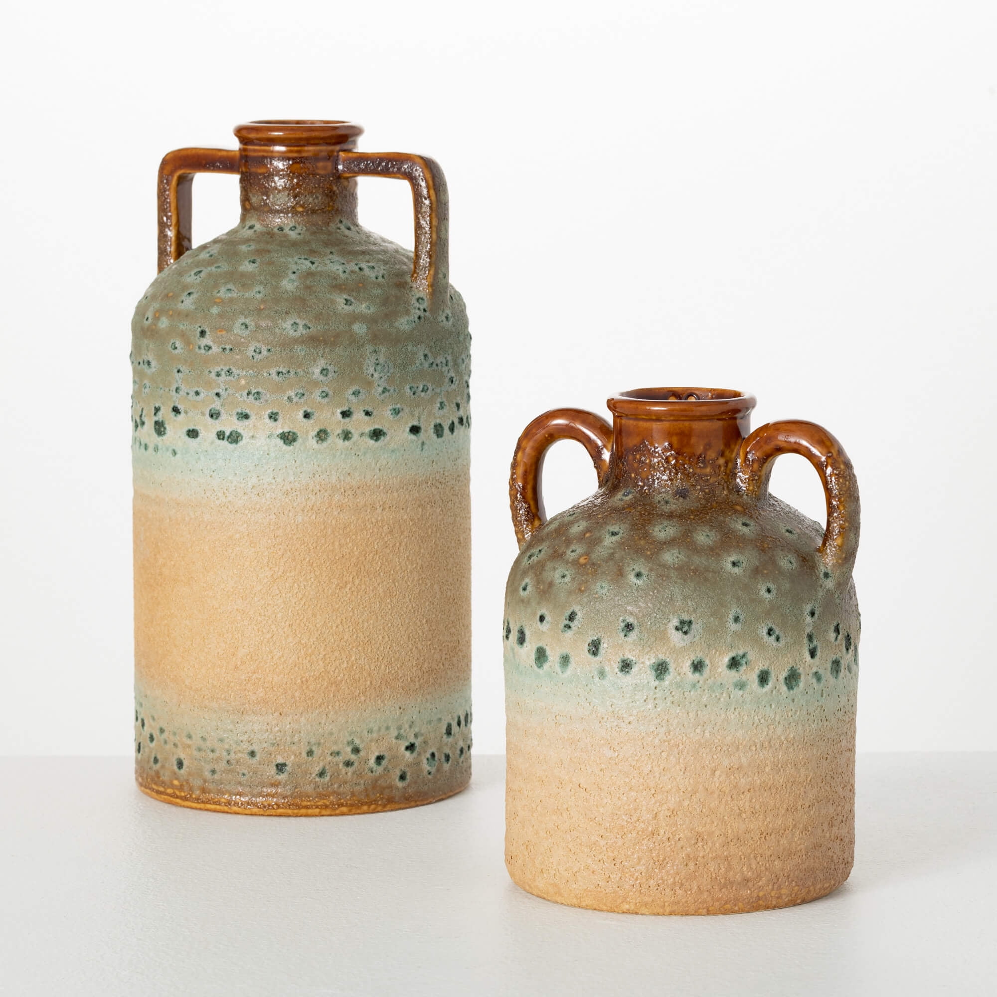 Sullivans 8" & 12" Distressed Rust Handled Vases Set of 2, Ceramic ...