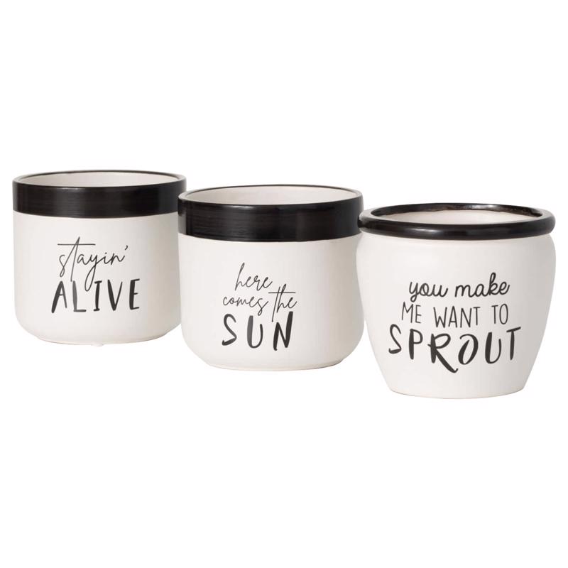 Sullivans 8081654 14 in. Black & White Ceramic Fun Text Planter Set ...