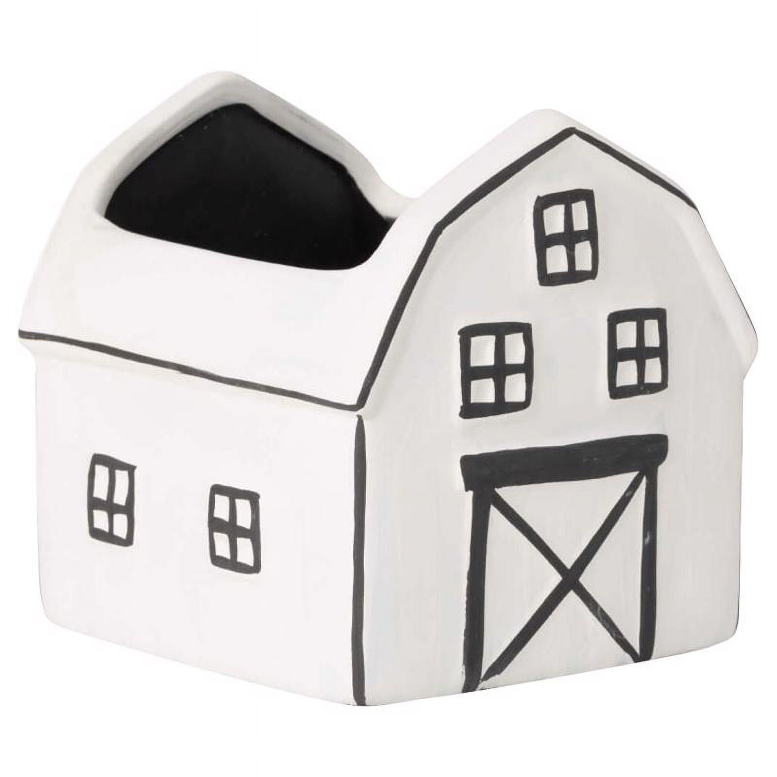 Sullivans 8081660 4.5 in. Black & White Ceramic Charming Barn Planter ...