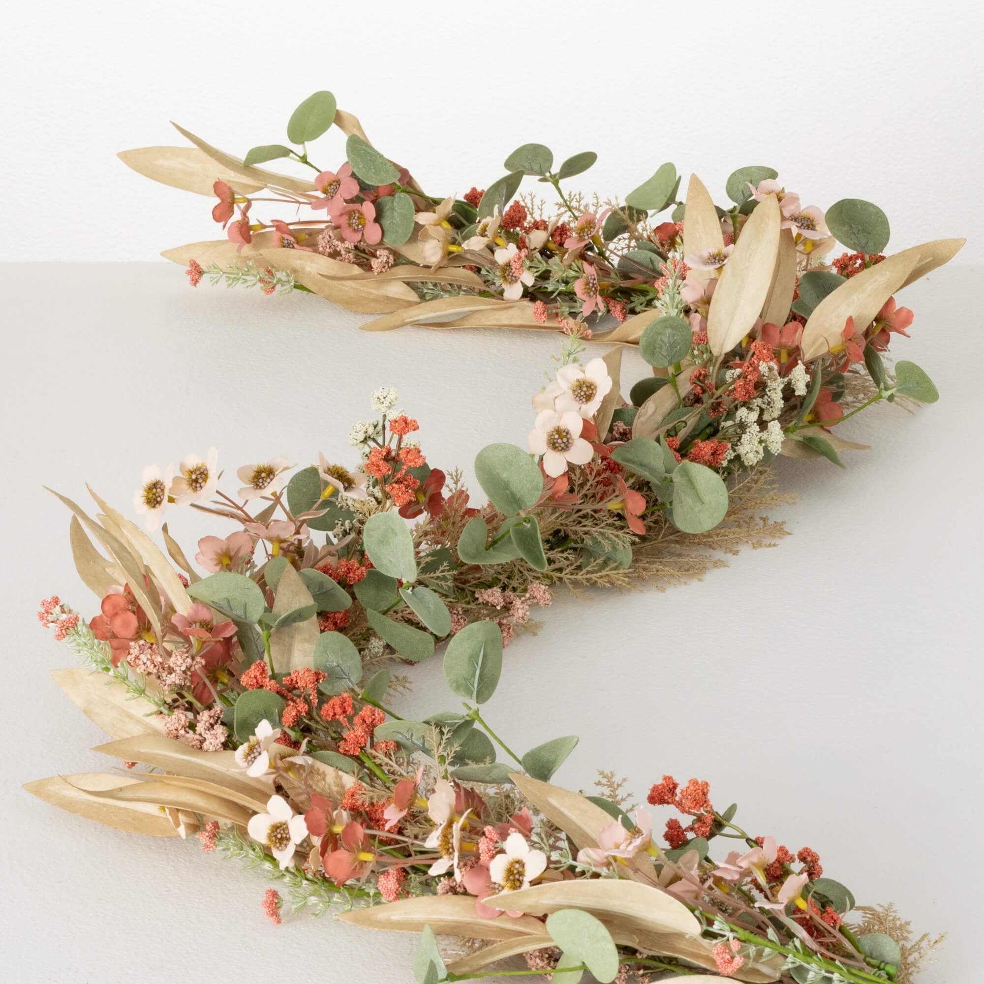 Sullivans Artificial 60 Inch Rust Flower Eucalyptus Garland Spring ...