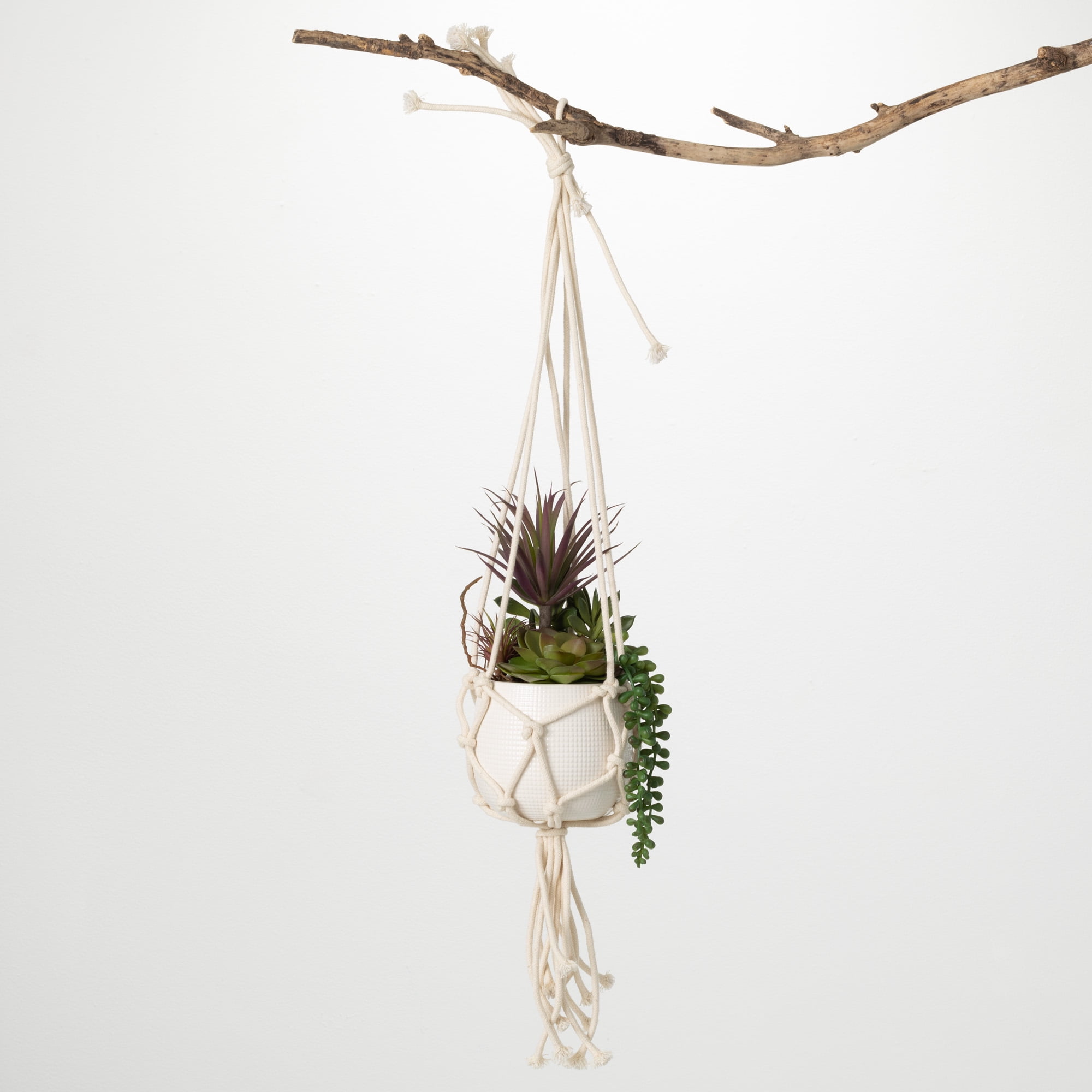 Sullivans Artificial Macrame Pendent Succulent Pot 12"H Green - Walmart.com