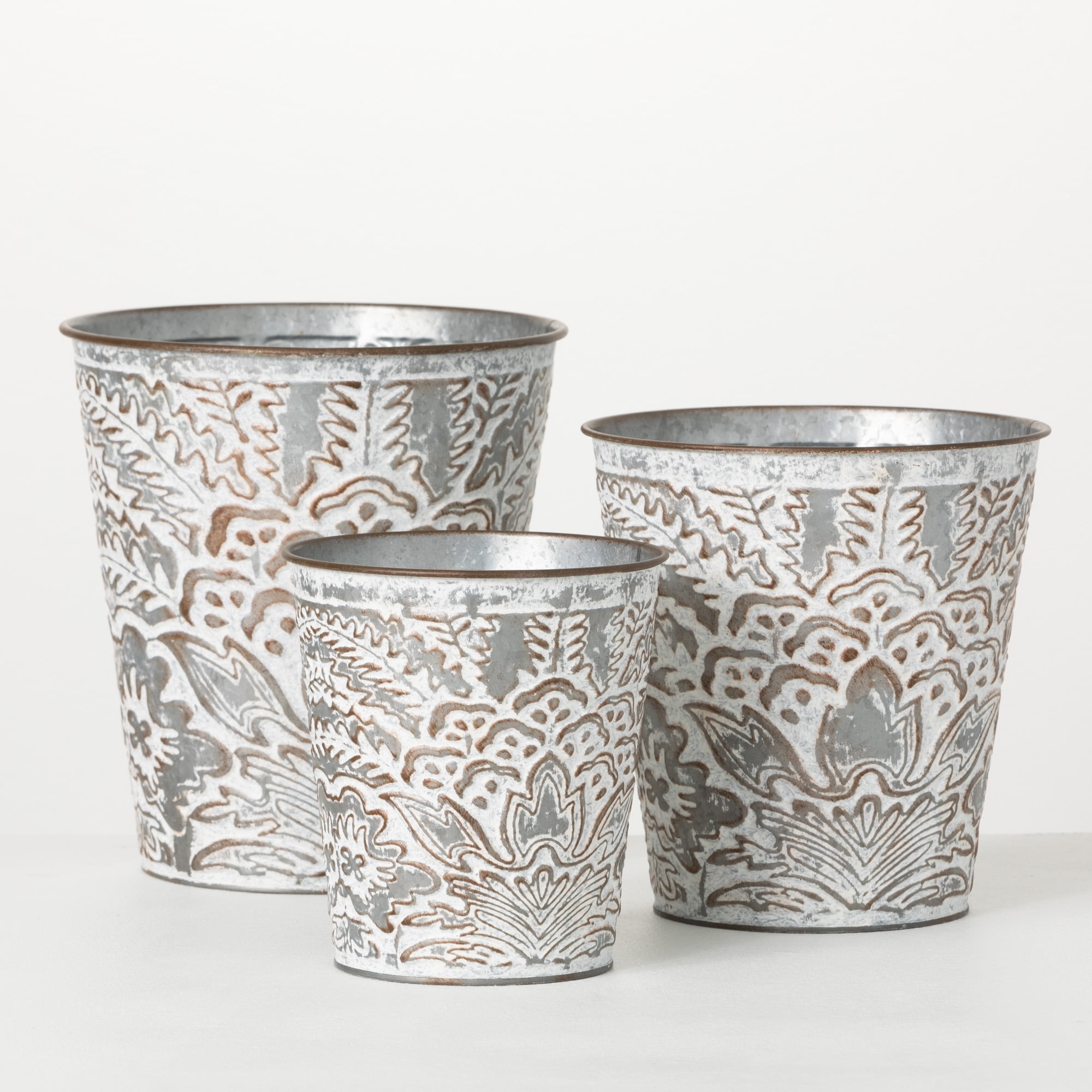 Sullivans Flourish Bucket Set of 3, 10"H, 8.5"H & 7.25"H Gray - Walmart.com