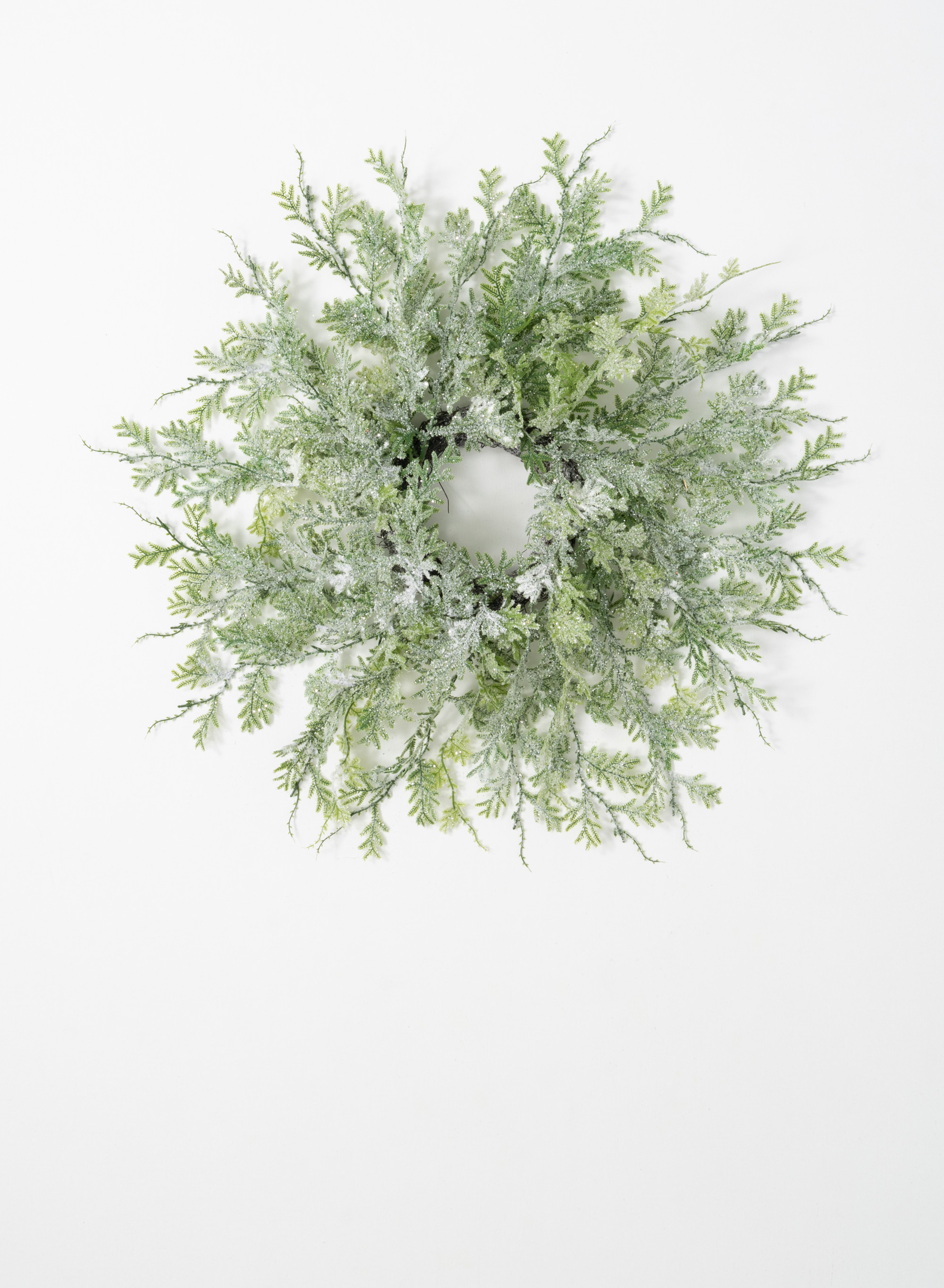 Sullivans Frosted Fern & Cone Artificial Mini Wreath 21in Green Snow ...