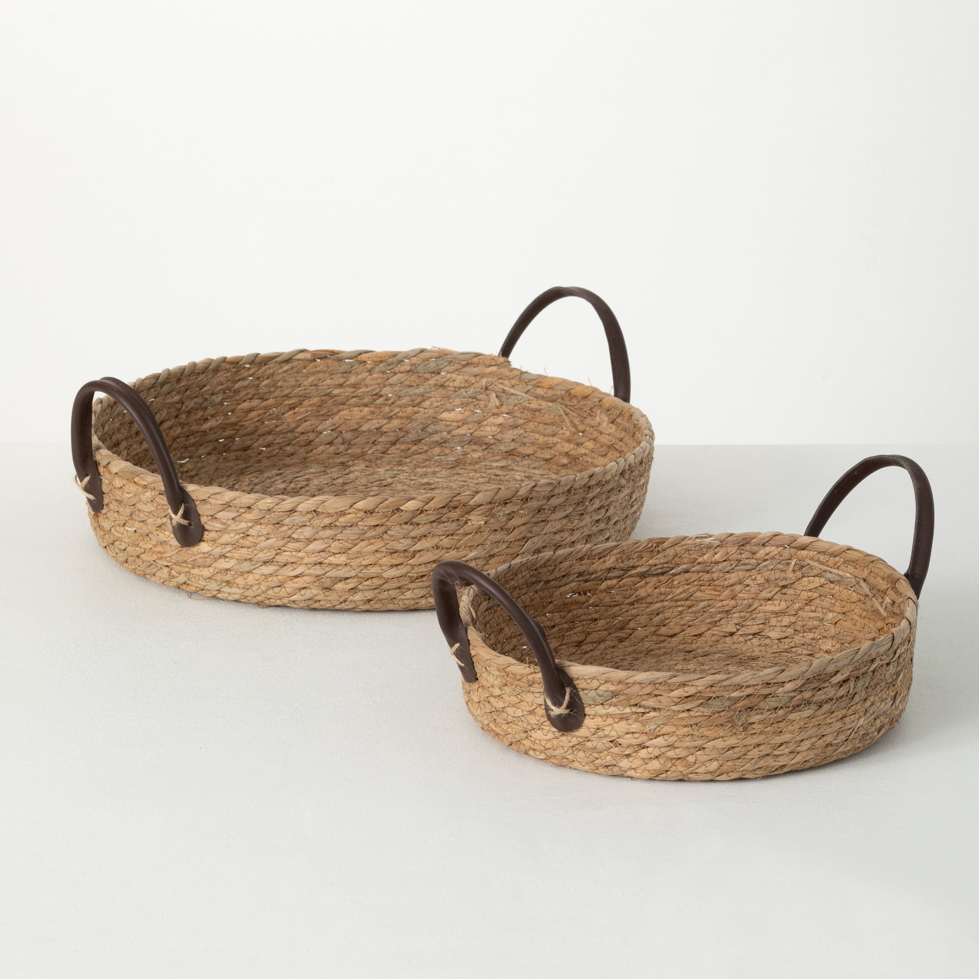 Sullivans Handled Woven Wicker Tray Set of 2, 6"H & 5.5"H Brown ...
