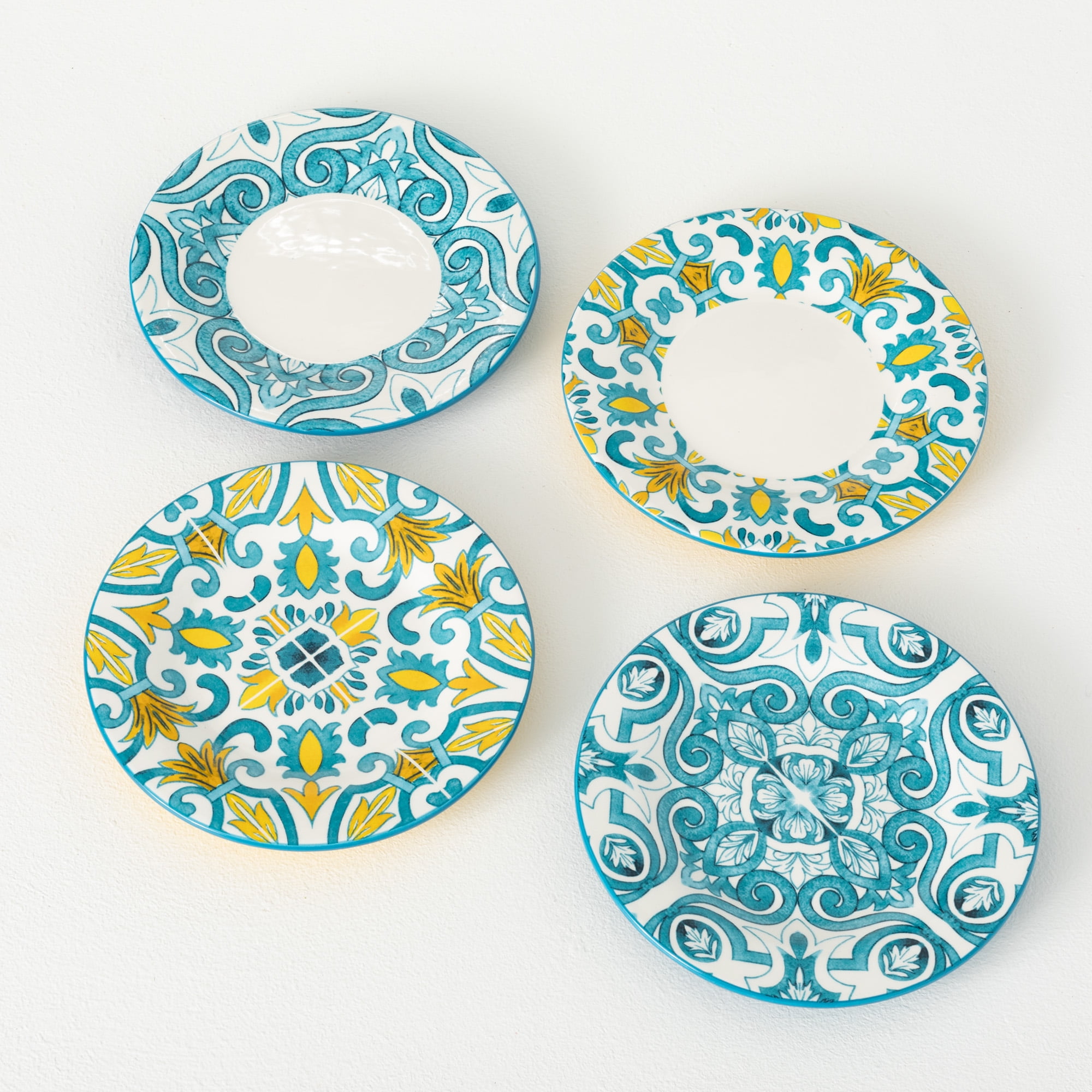 Sullivans Portuguese Print Snack Plates Set of 4, 8"L Multicolored ...