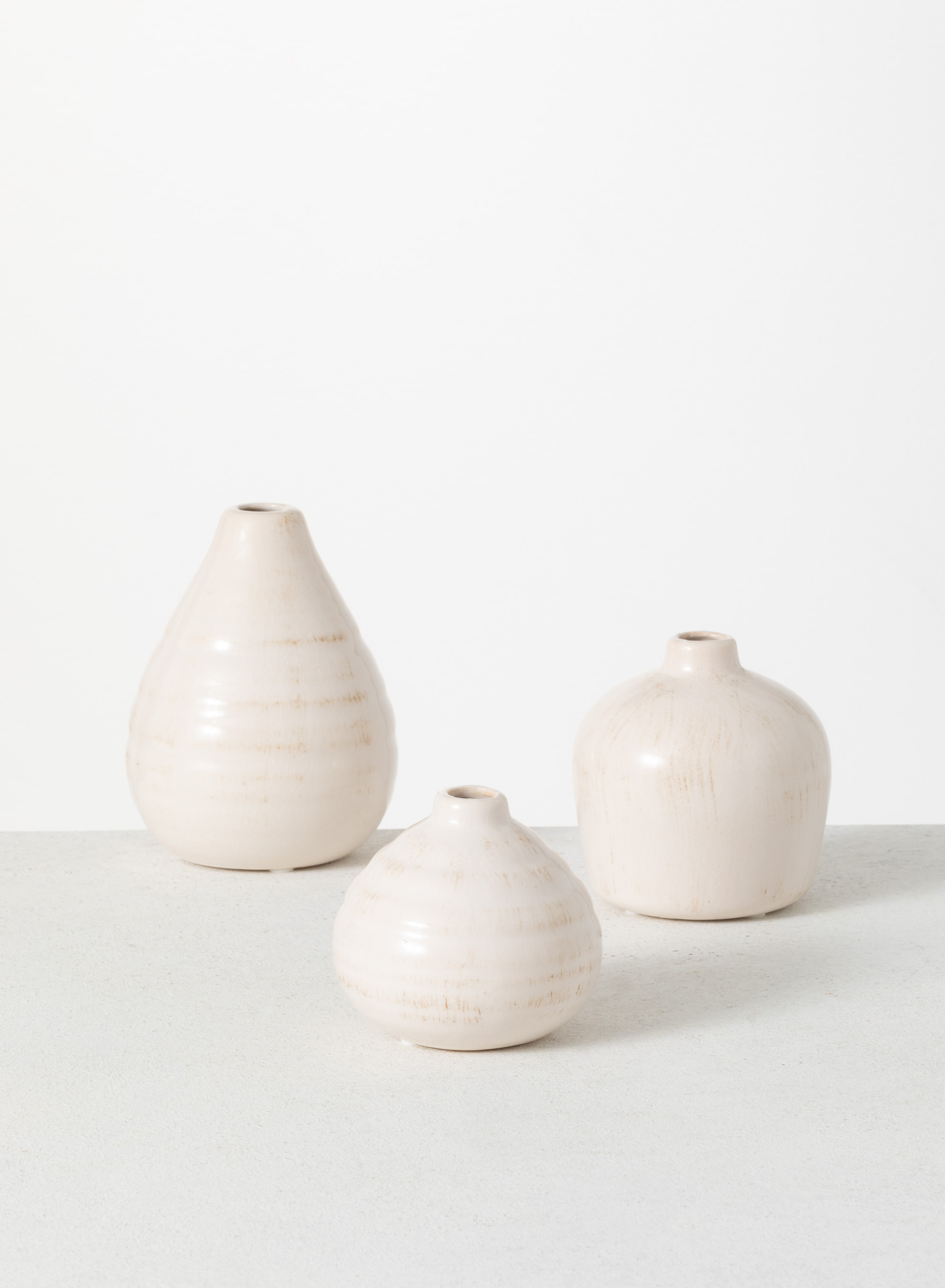 Sullivans Set of 3 Small Round Vases 5"H, 5"H, & 3"H Off-White ...