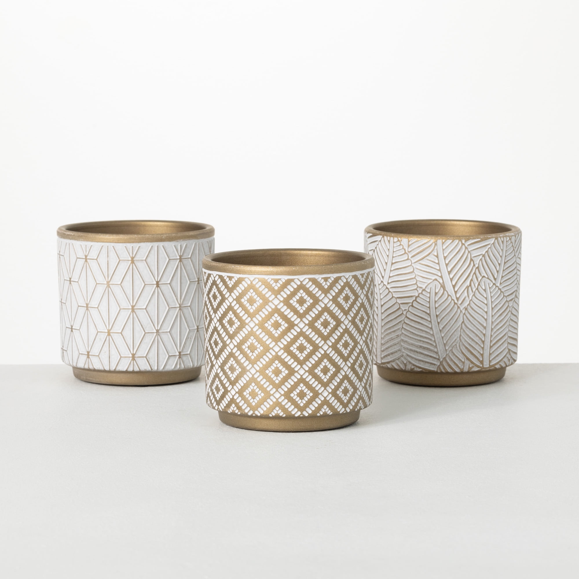 Sullivans Indoor White Flower Pot, Small Gold Ceramic Planters with Mod ...