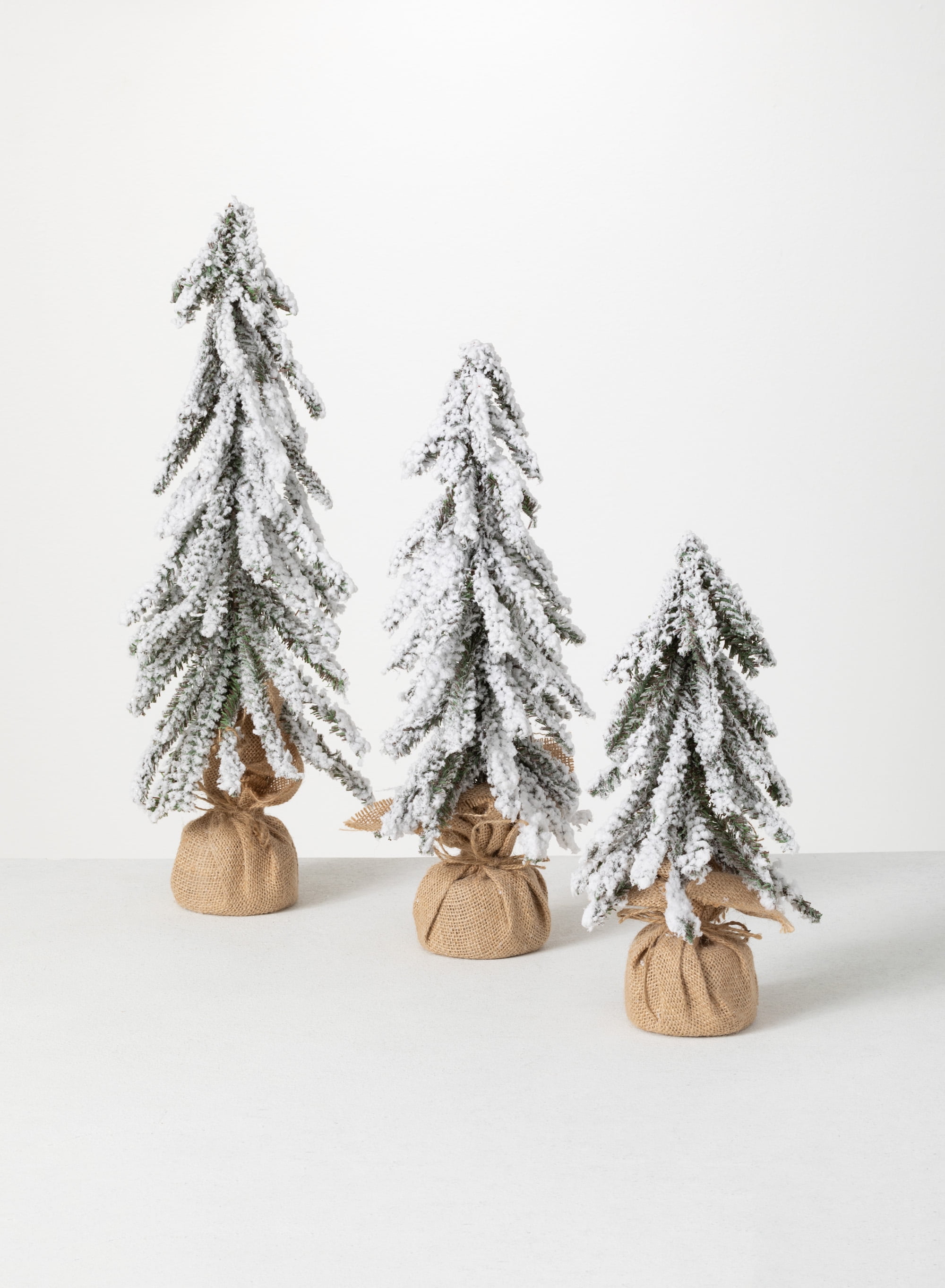 Sullivans Snowy Artificial Tree Set of 3, 12.5"H, 16.5"H & 19"H Brown ...