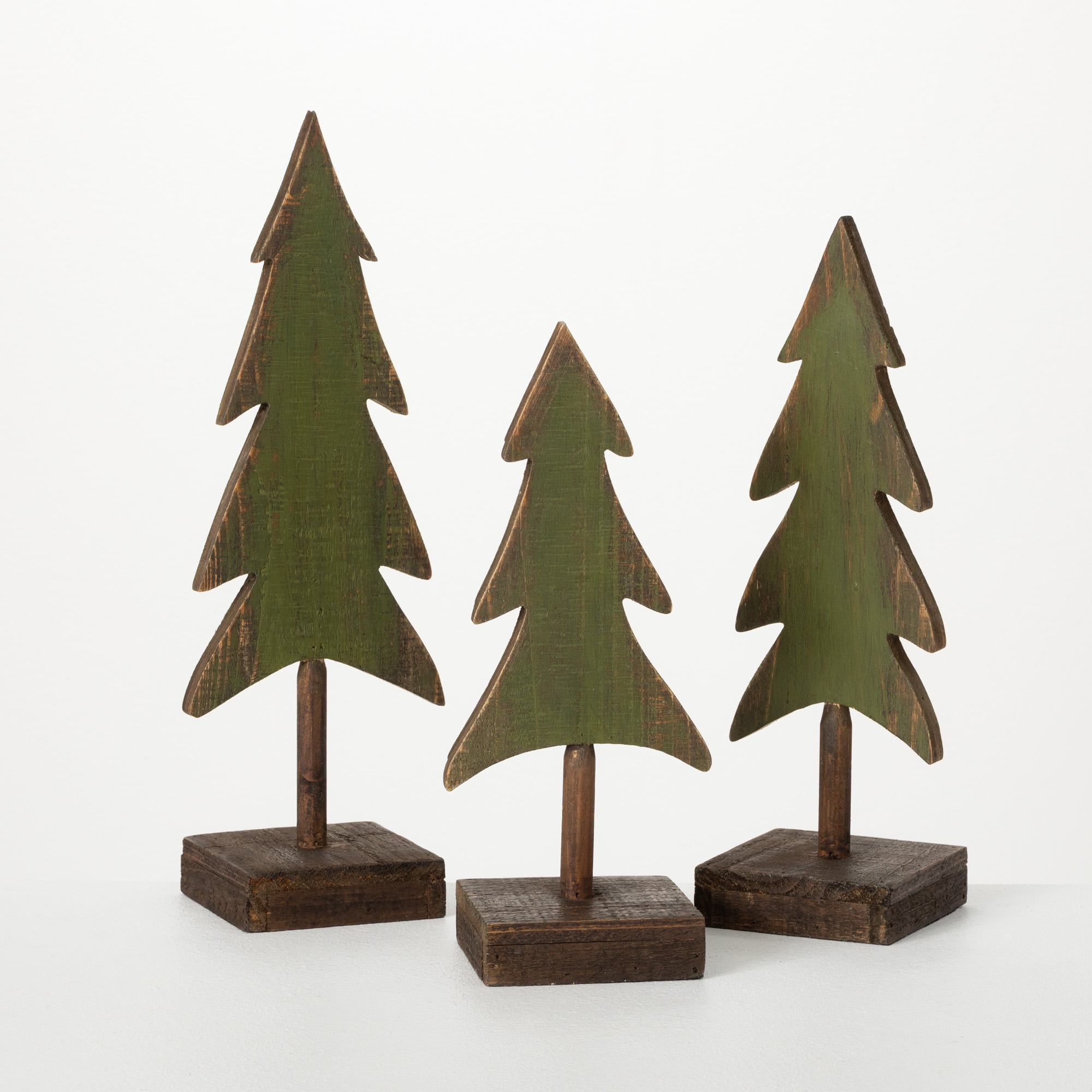 Sullivans Wood Tabletop Evergreen Trees Green 15"H Wood Set of 3 ...