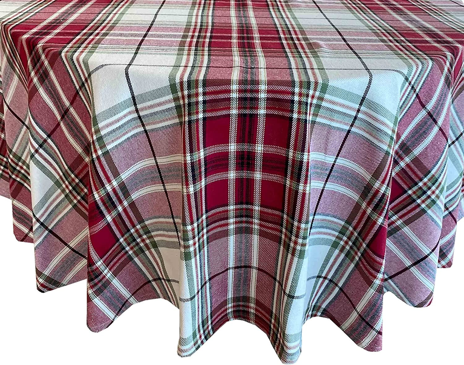 Sully Tartan Christmas Plaid Fabric Tablecloth, 100% Woven Cotton ...