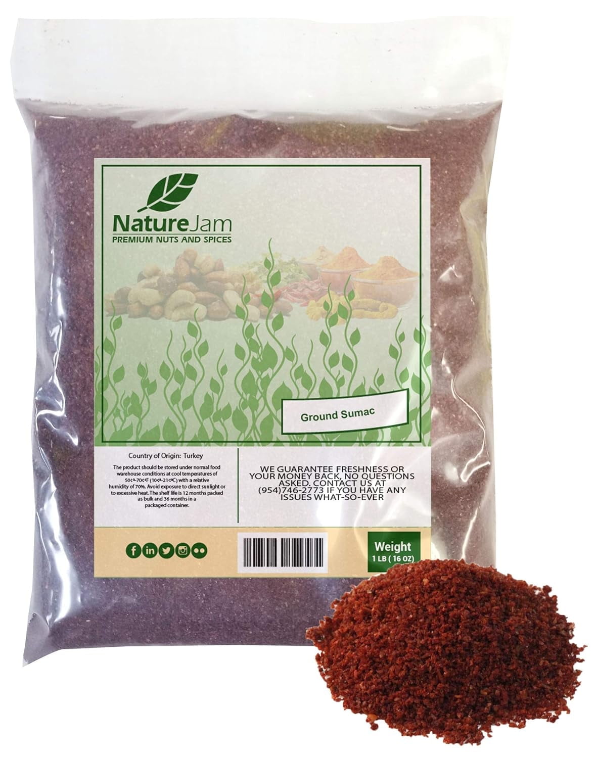 Naturejam, Sumac Spice Seasoning, 1 Pound Bulk Bag, Pure & Heat Sealed ...