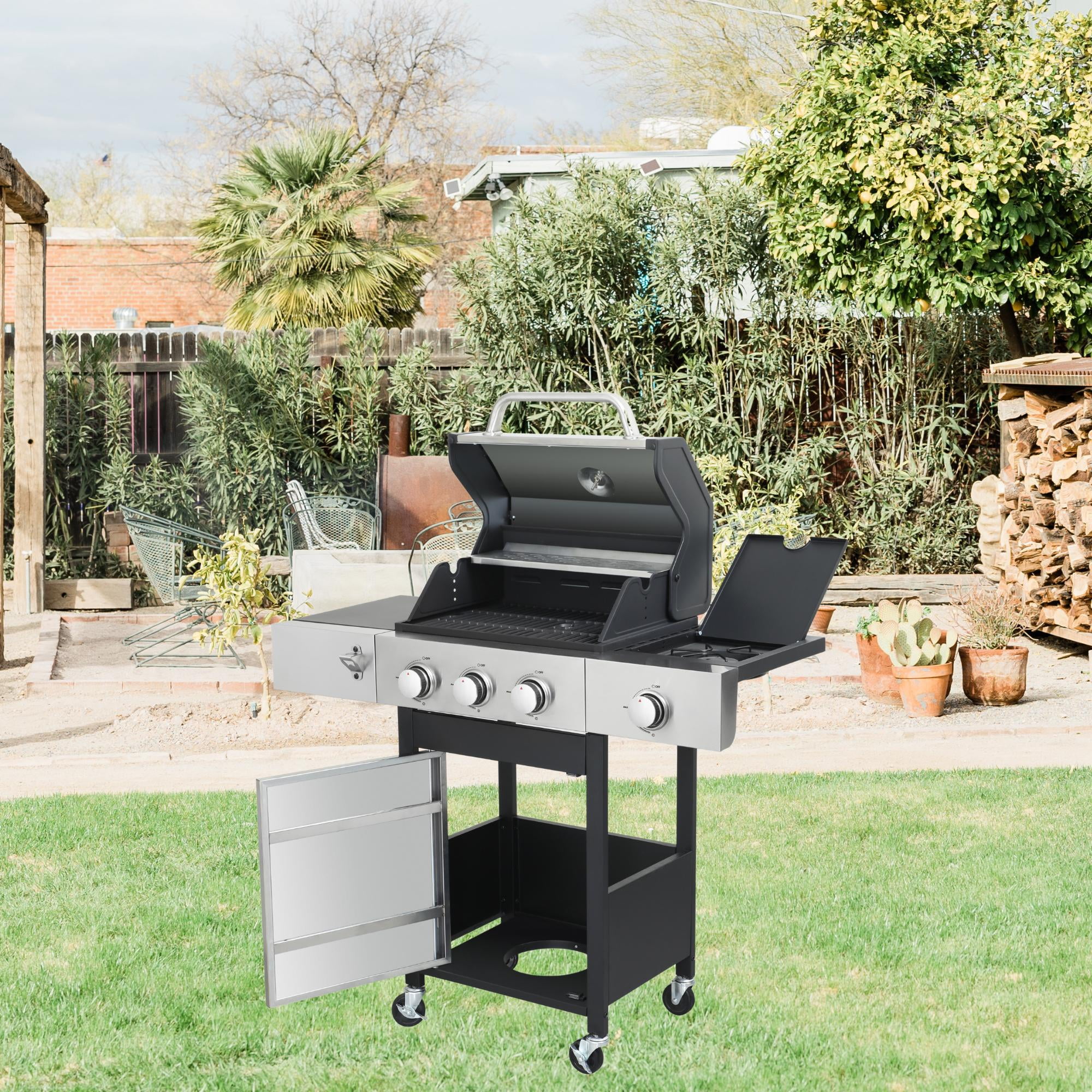 Sumdeal 3-Burner Gas Grill with Side Burner - Stainless Steel BBQ Grill ...