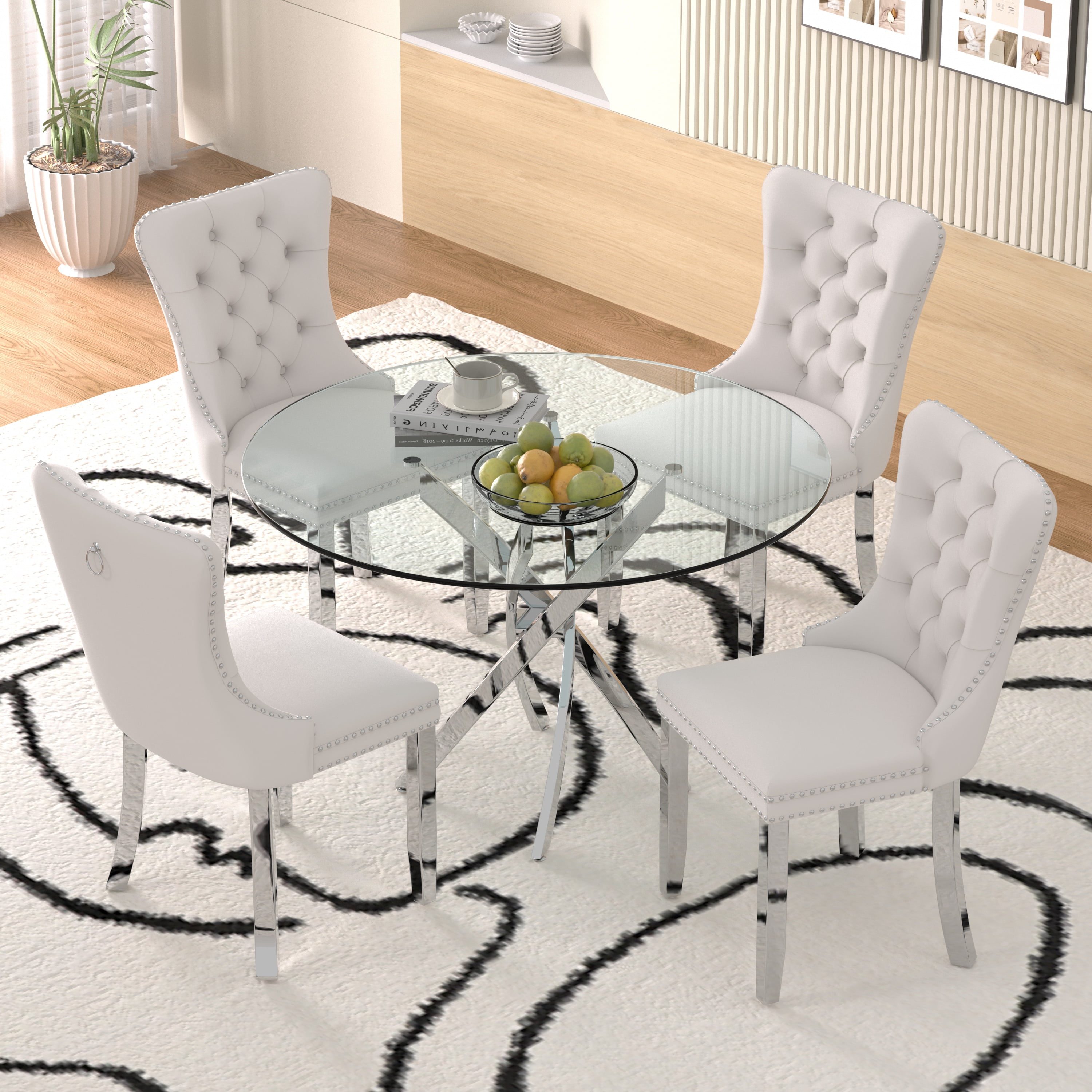 Sumdeal 47" Modern Round Glass Dining Table Room Sets for 4,Dining ...