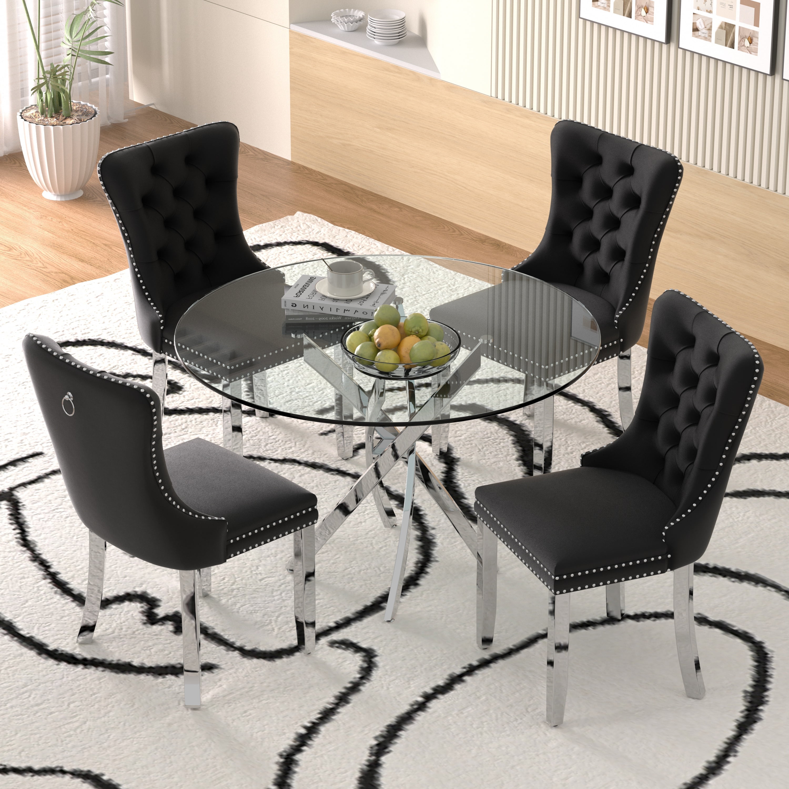 Sumdeal 47" Modern Round Glass Dining Table Room Sets for 4,Dining ...
