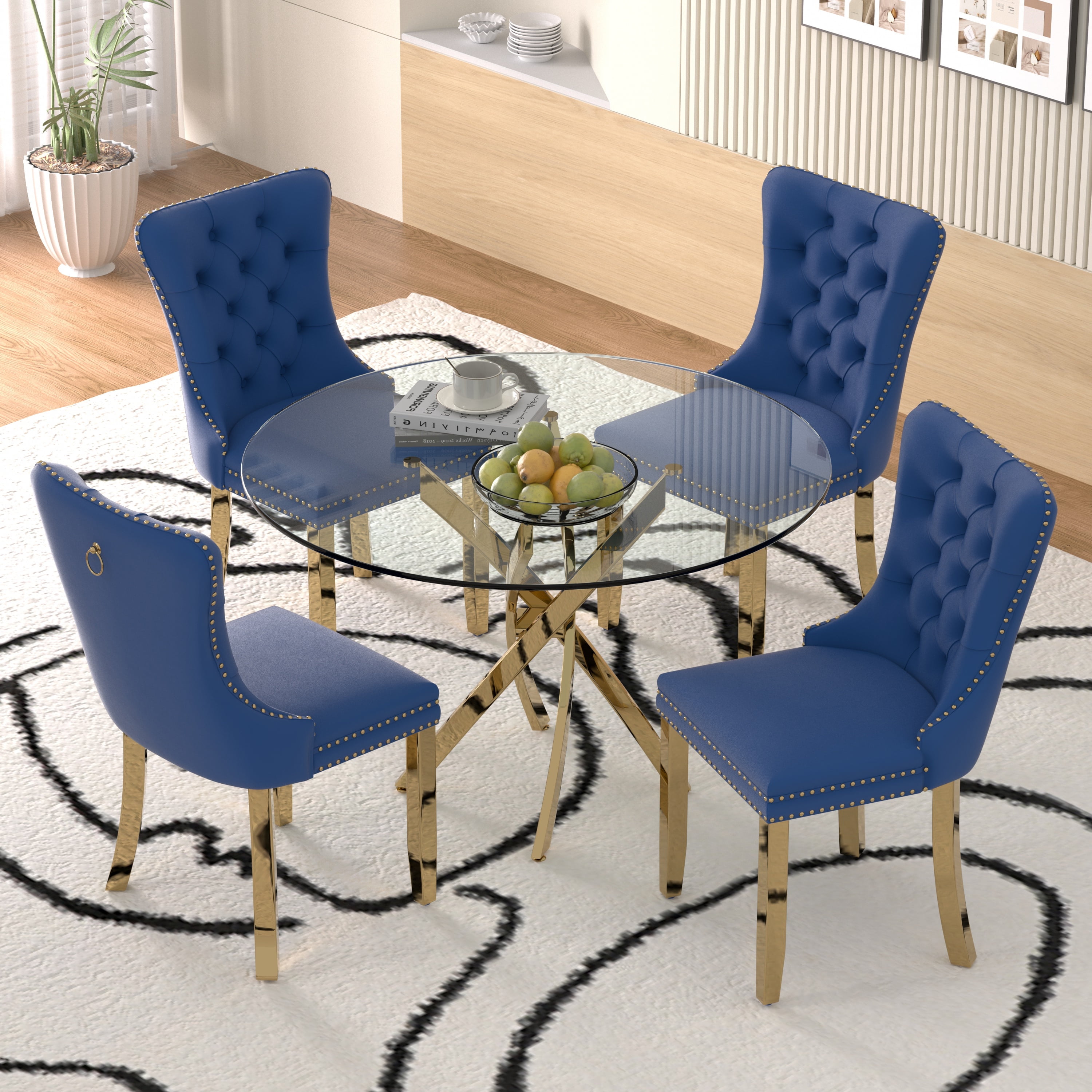 Sumdeal 47" Modern Round Glass Dining Table Room Sets for 4,Dining ...