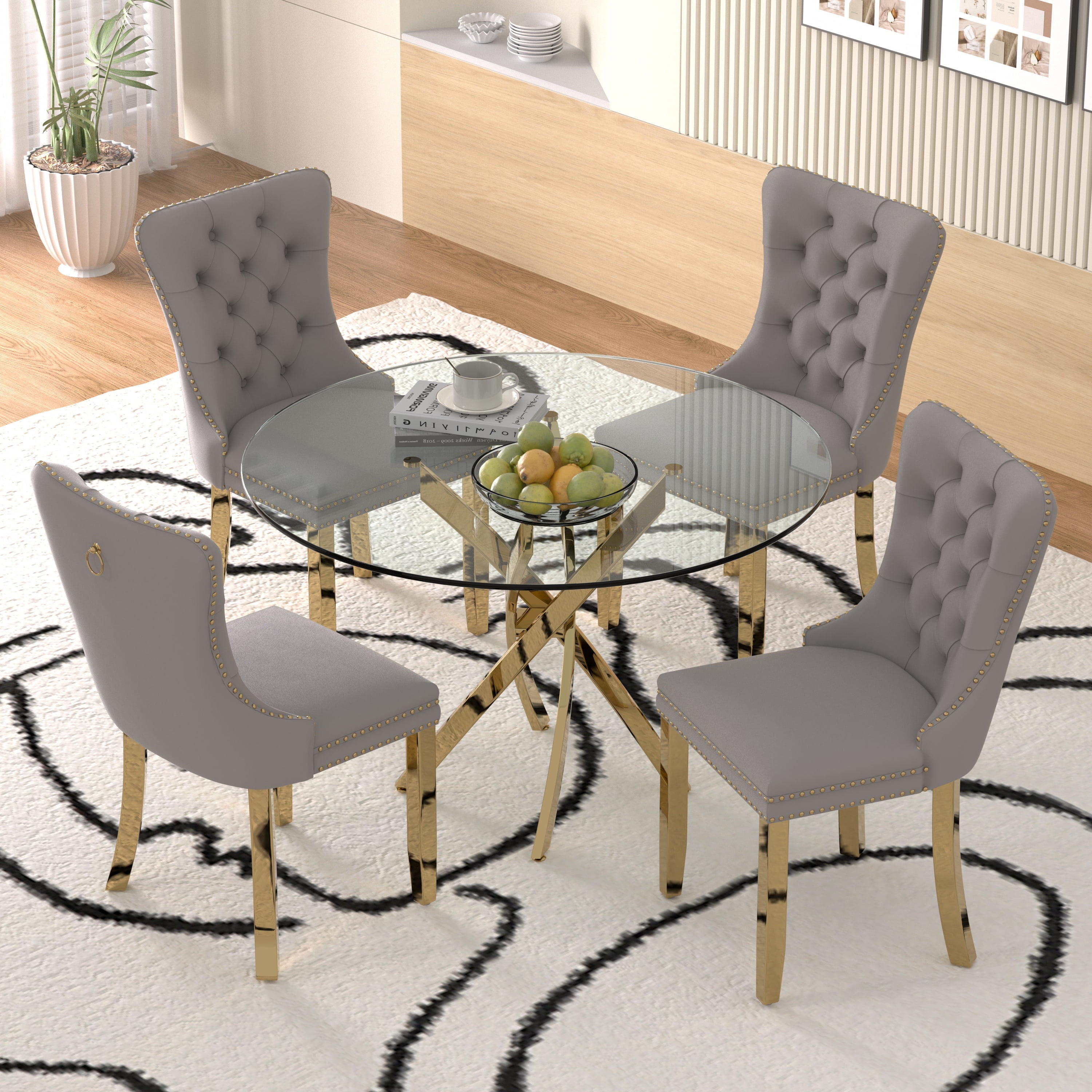 Sumdeal 47" Modern Round Glass Dining Table Room Sets for 4,Dining ...