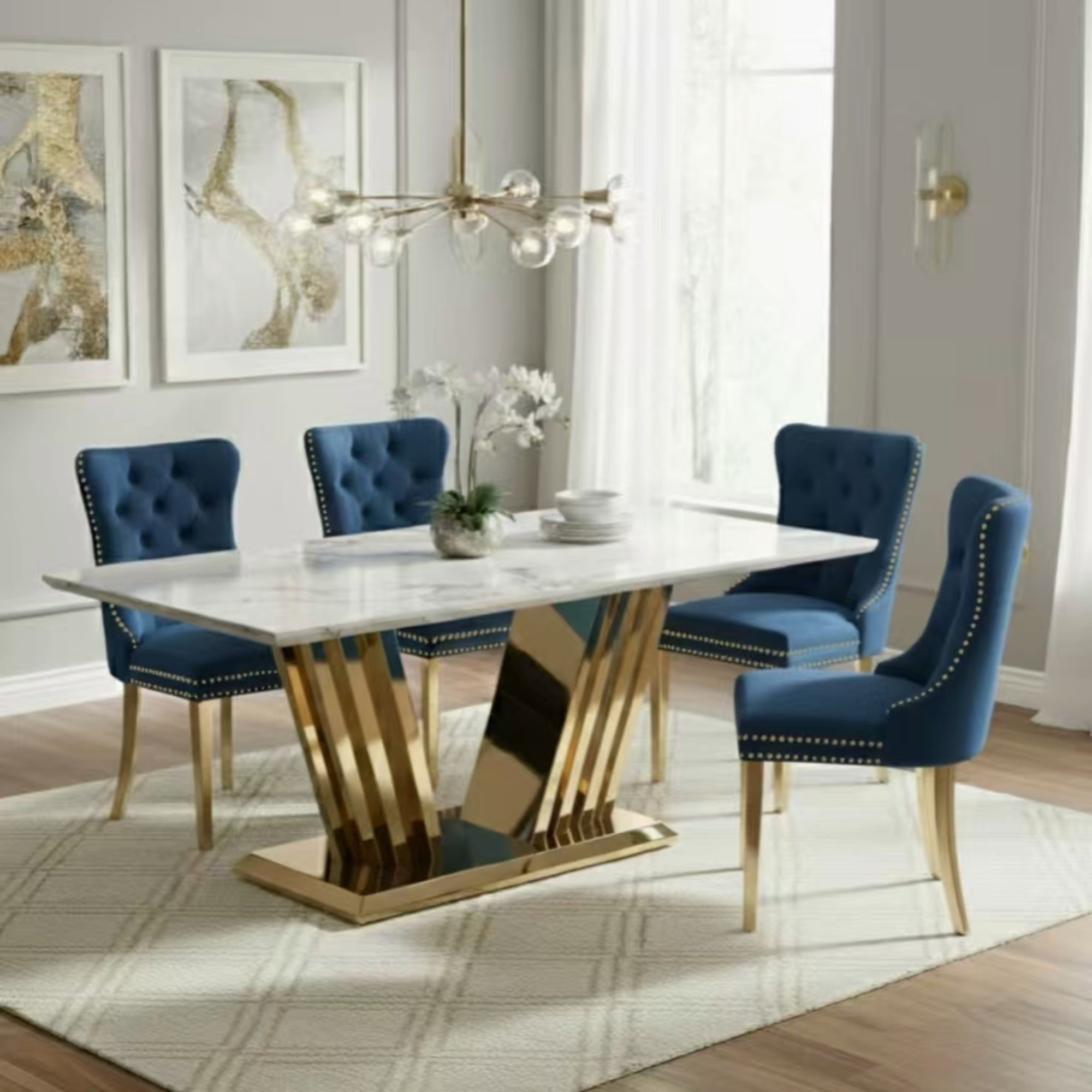 Sumdeal 5/7-piece dining and chair set features a 70-inch modern faux ...