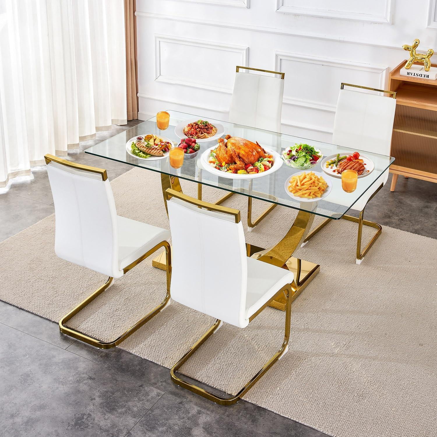 Sumdeal 63" Glass Dining Table Set for 4,Modern Dining Room Table Set ...