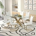 Sumdeal 63" Glass Dining Table Set for 6,Gold Base Dining Room Table ...