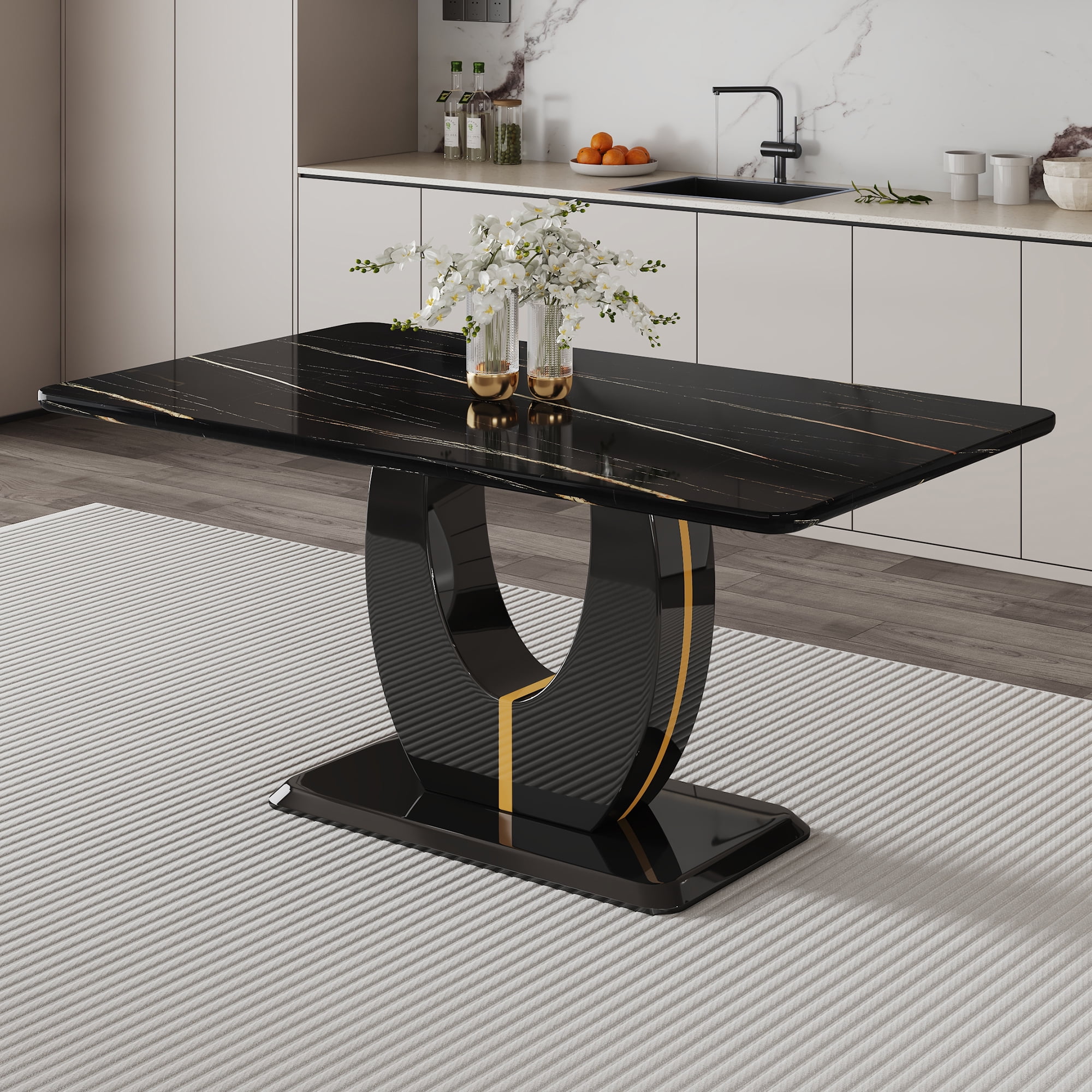 Sumdeal 63" Rectangular Dining Table for 4-6, Modern Faux Marble, U ...
