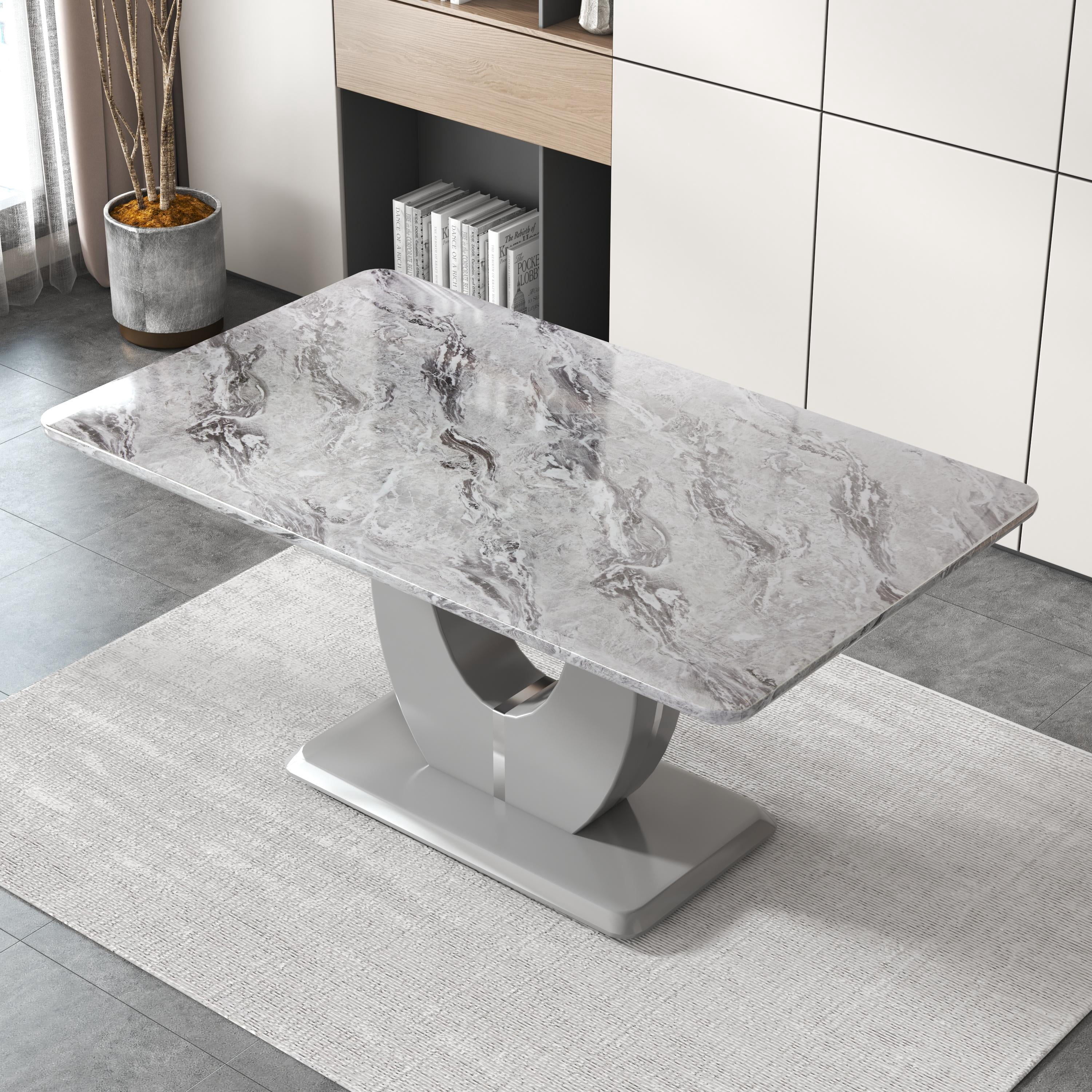 Sumdeal 63" Long Dining Table for 4-6 Modern Faux Marble Dining Table ...