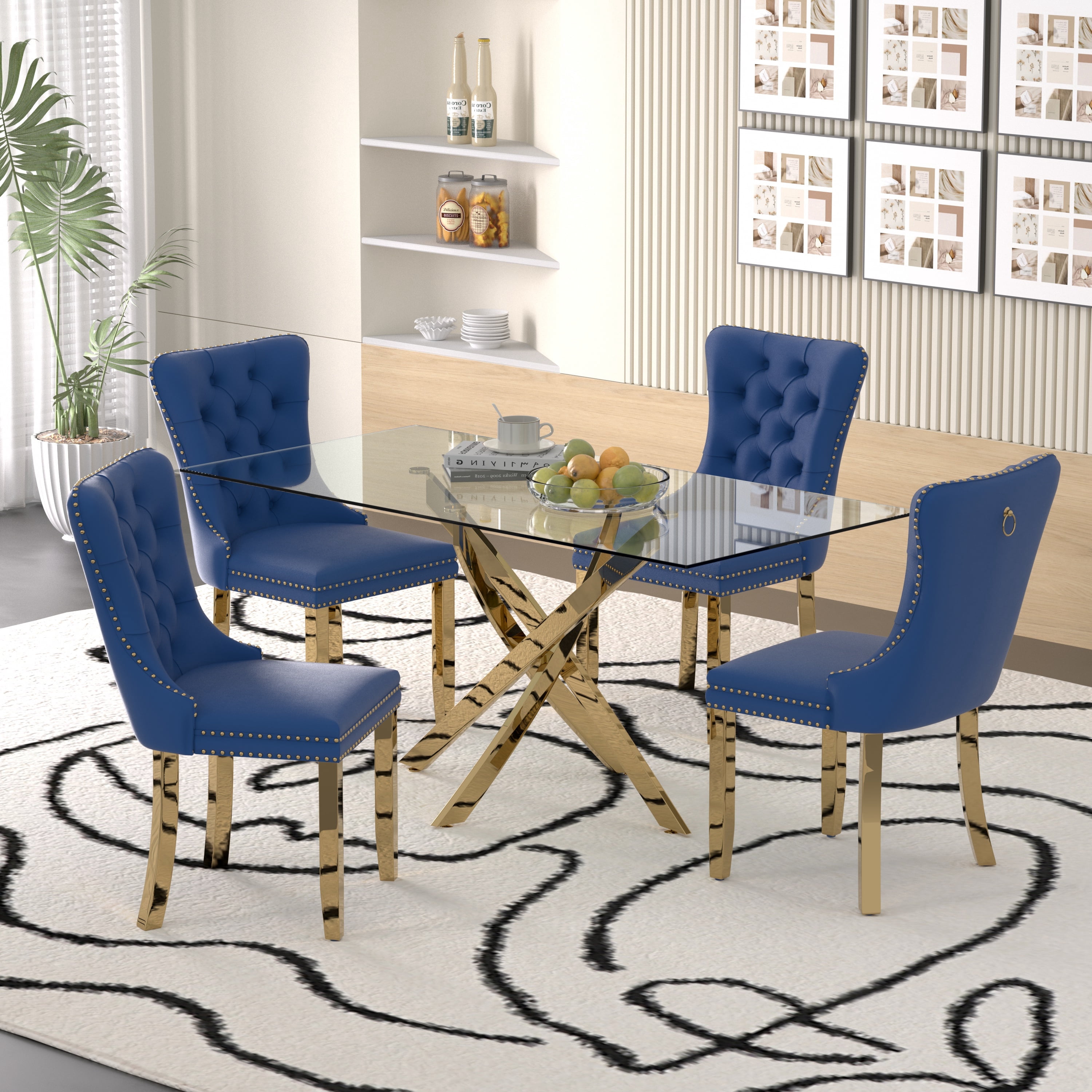 Sumdeal 63" Modern Glass Dining Table Room Sets for 4,Dining Table with ...