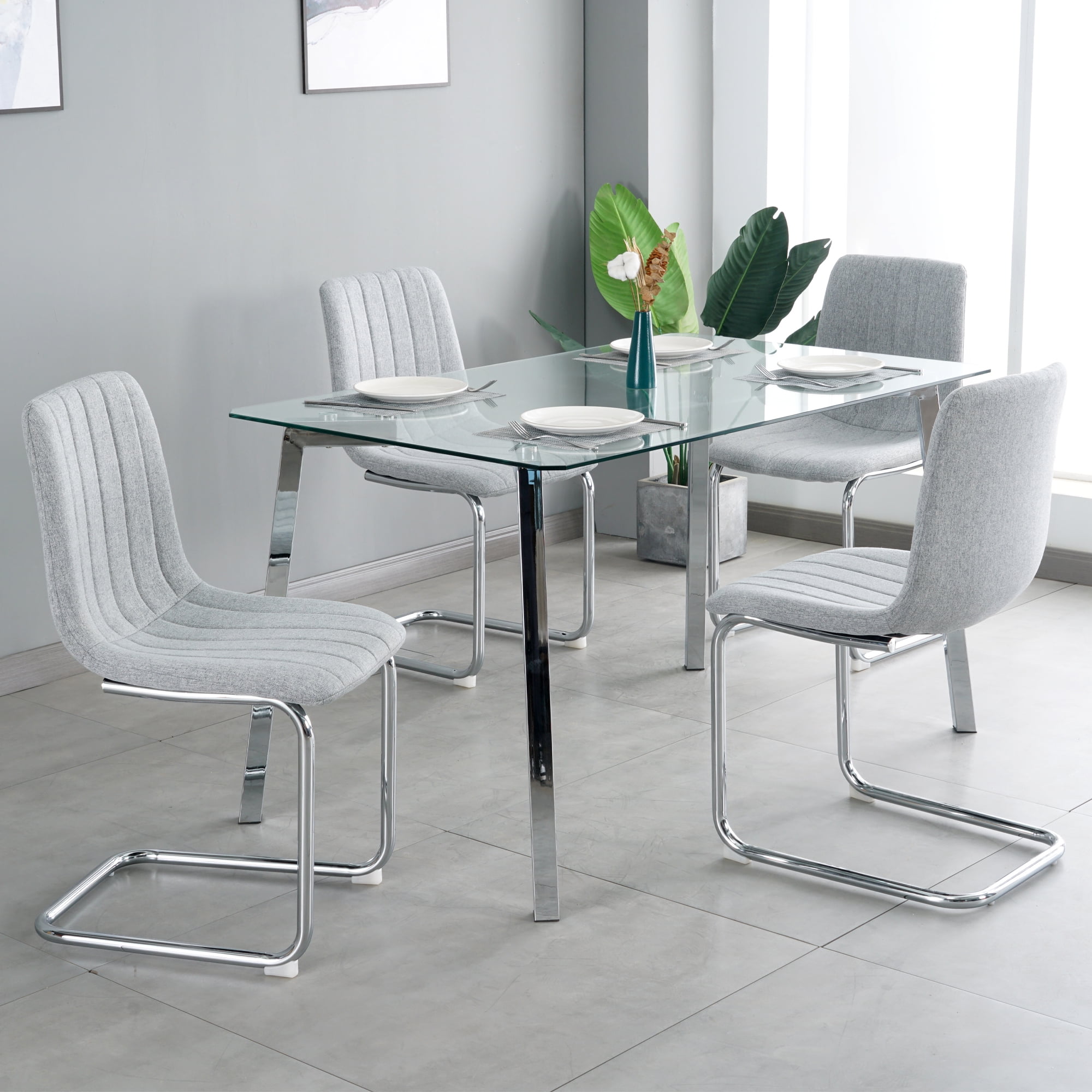 Sumdeal 63" Modern Minimalist Glass Dining Table Set for 4,Rectangular ...